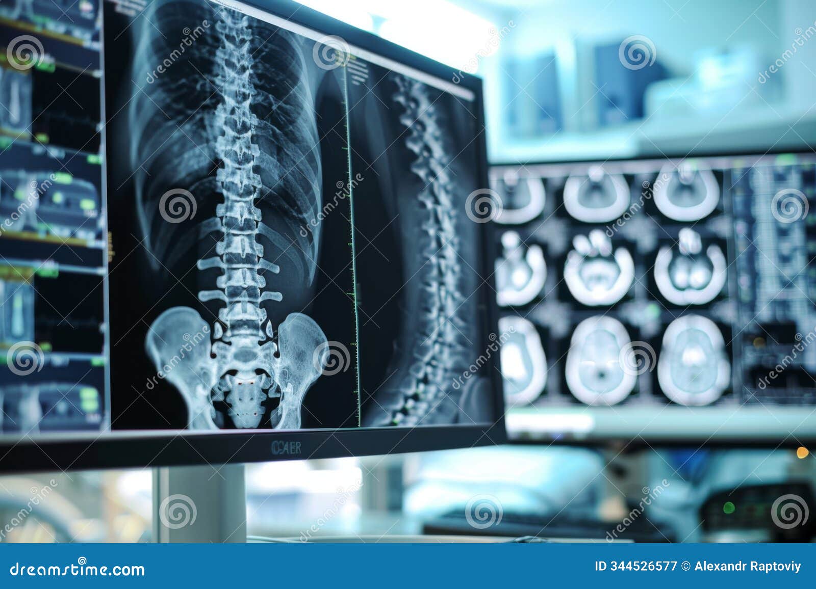 Computer Monitor Displays Detailed Xray Image of Persons Spinal Column ...