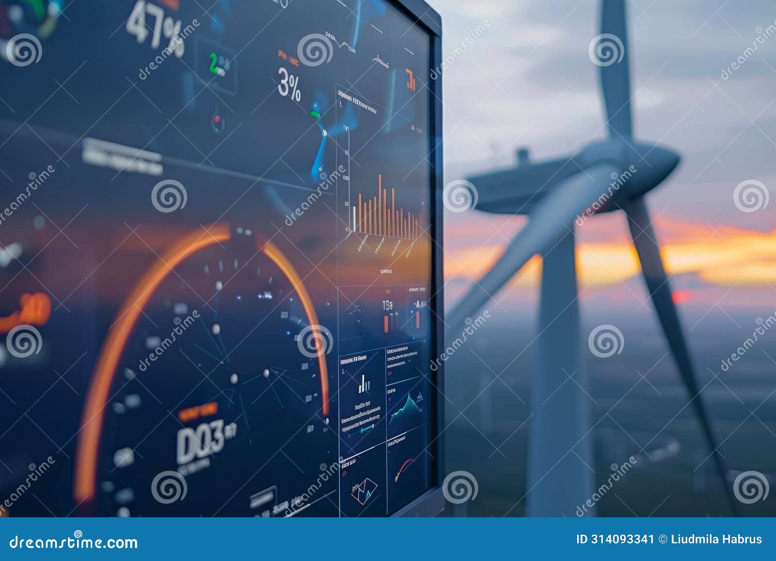 A Computer Monitor Displays a Graph of Wind Speed and Direction Stock ...