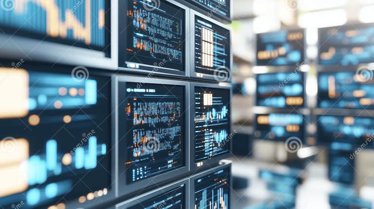 A Computer Monitor Displays a Lot of Data and Numbers Stock Illustration - Illustration of ...