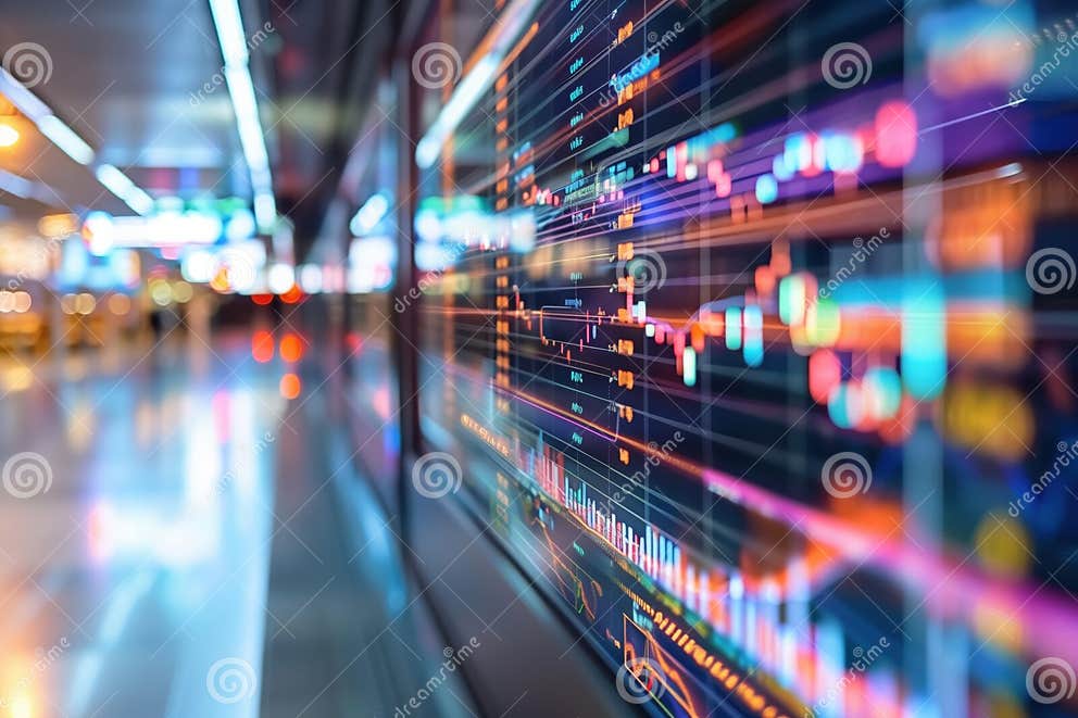 A Computer Monitor Displays a Series of Colorful Graphs and Numbers Stock Illustration ...