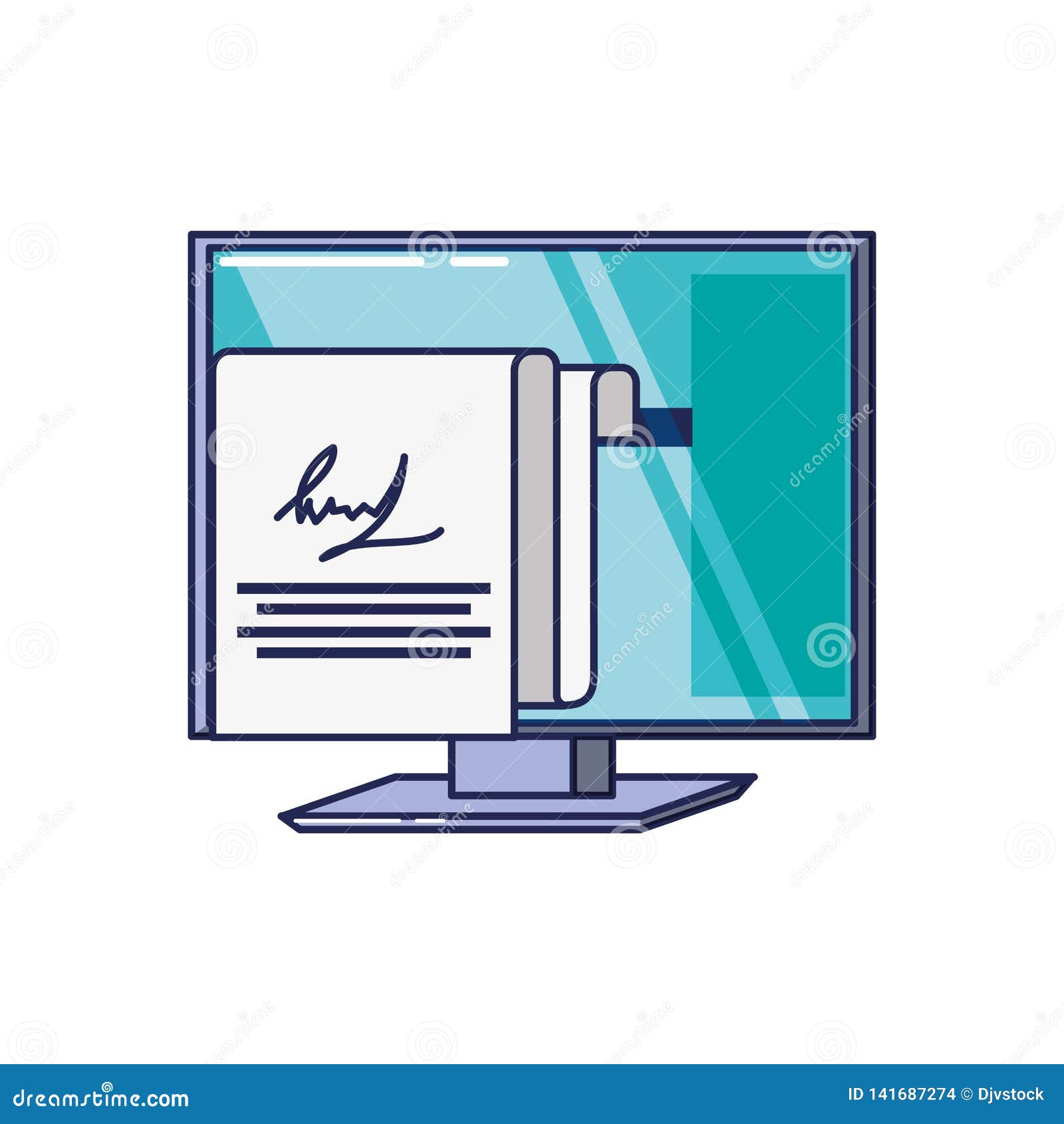 Computer Monitor with Document Report Stock Vector - Illustration of ...