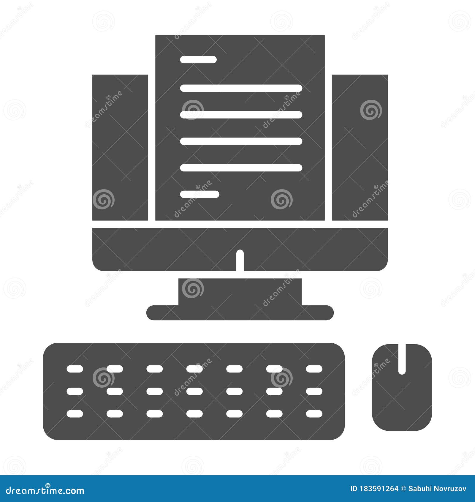 Computer Monitor with Document Solid Icon, Business Concept, Office ...