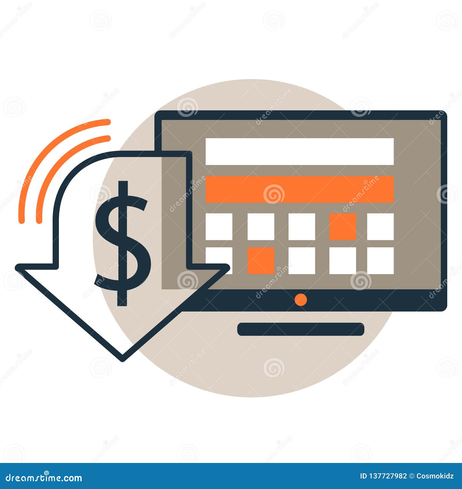 Computer Monitor with Dollar Value Decrease Symbol. Vector Icon Stock ...