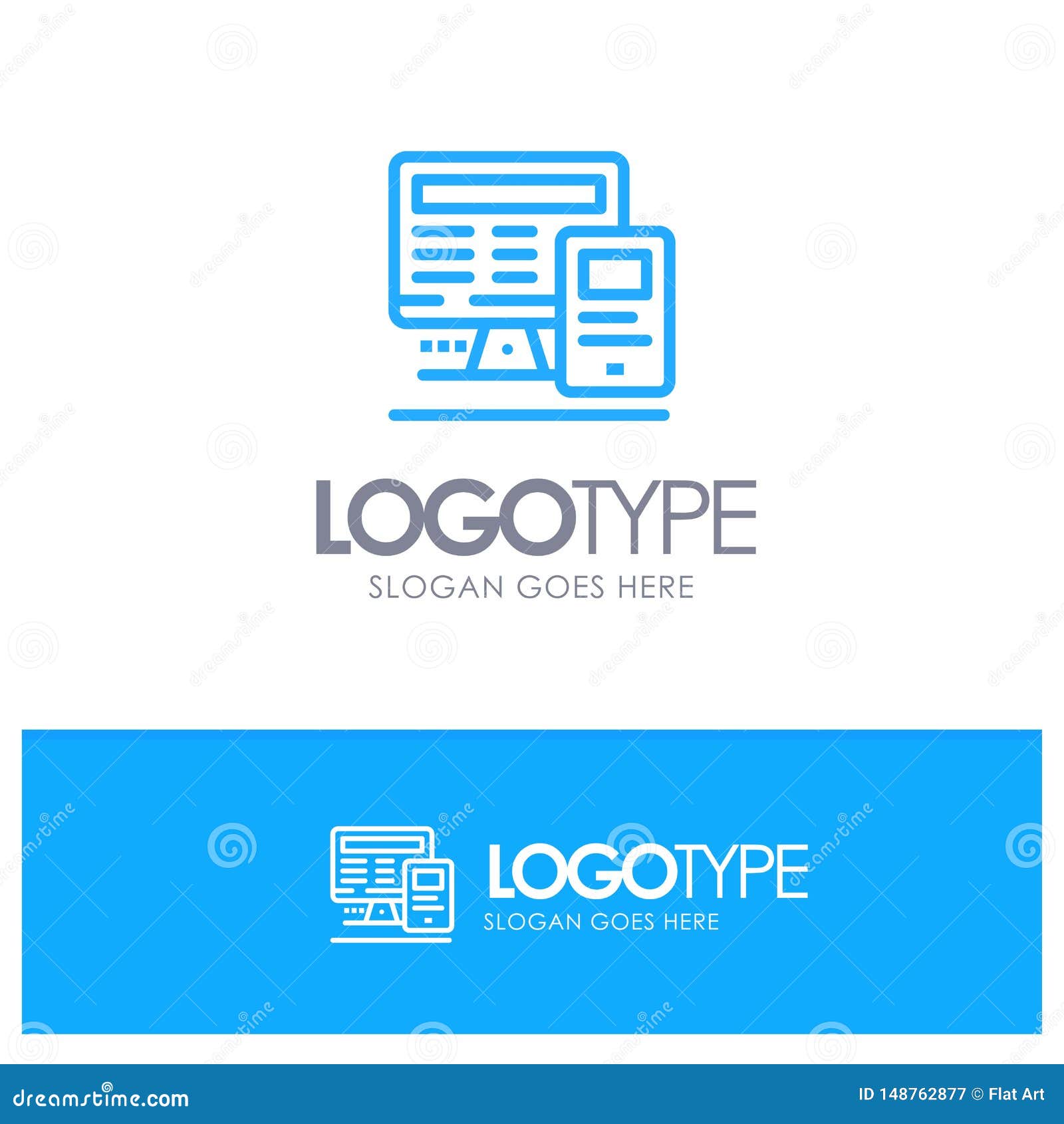Computer, Monitor, Education, Calculate Blue Logo Line Style Stock ...