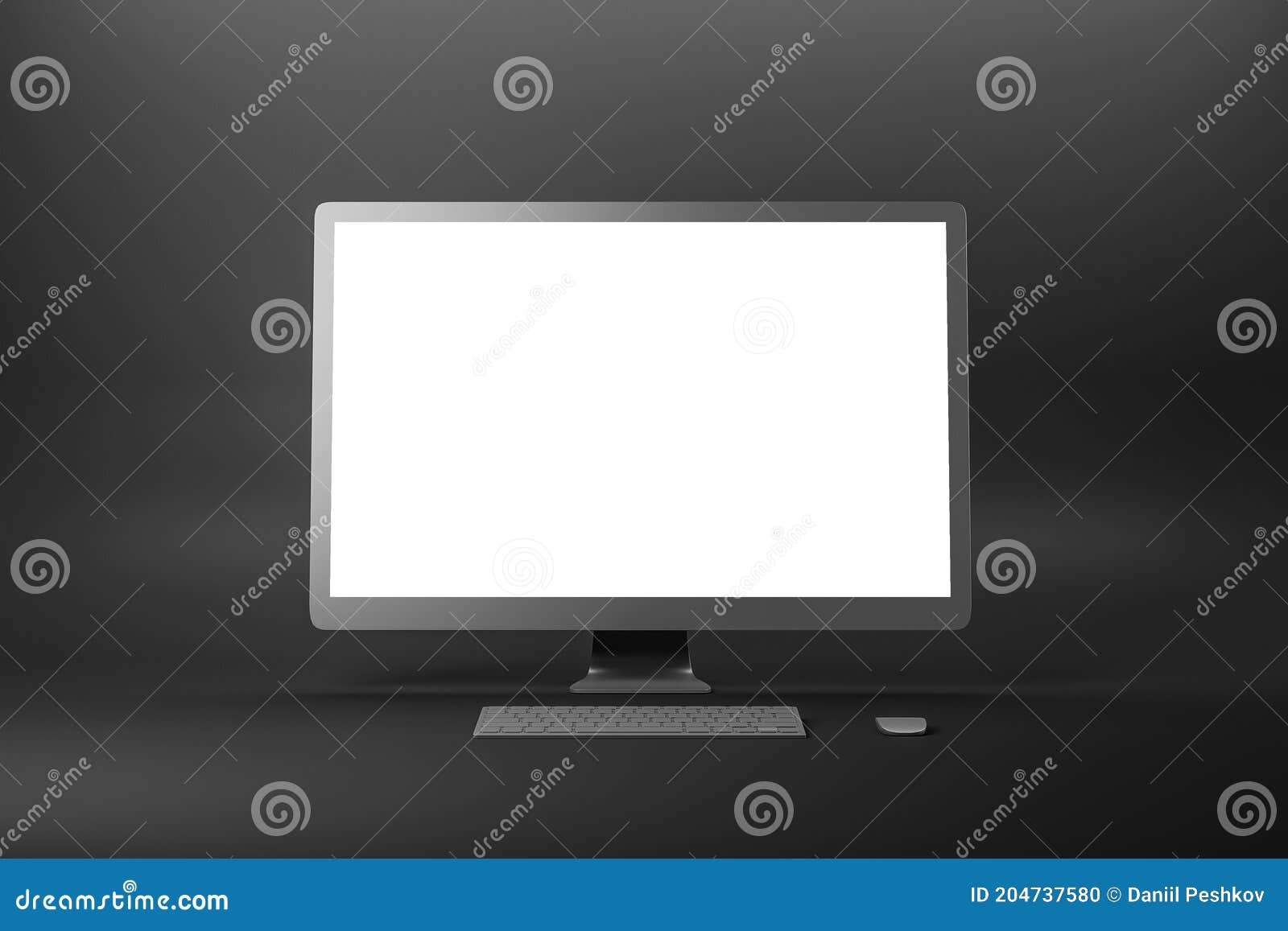 Computer Monitor with Empty White Screen, Keyboard and Mouse Stock ...