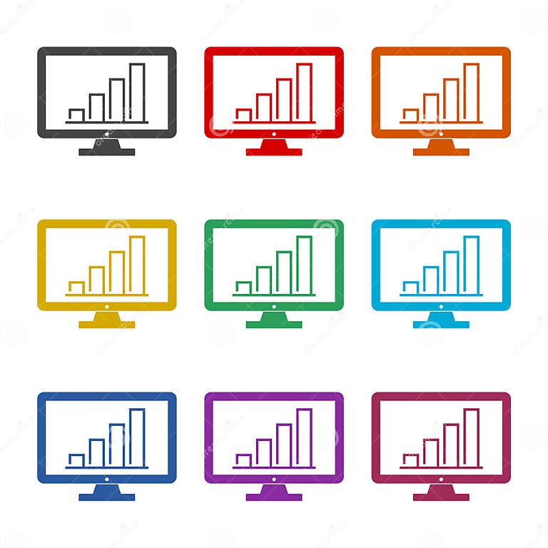 Computer Monitor with Graph Chart Icon Color Set Stock Vector ...