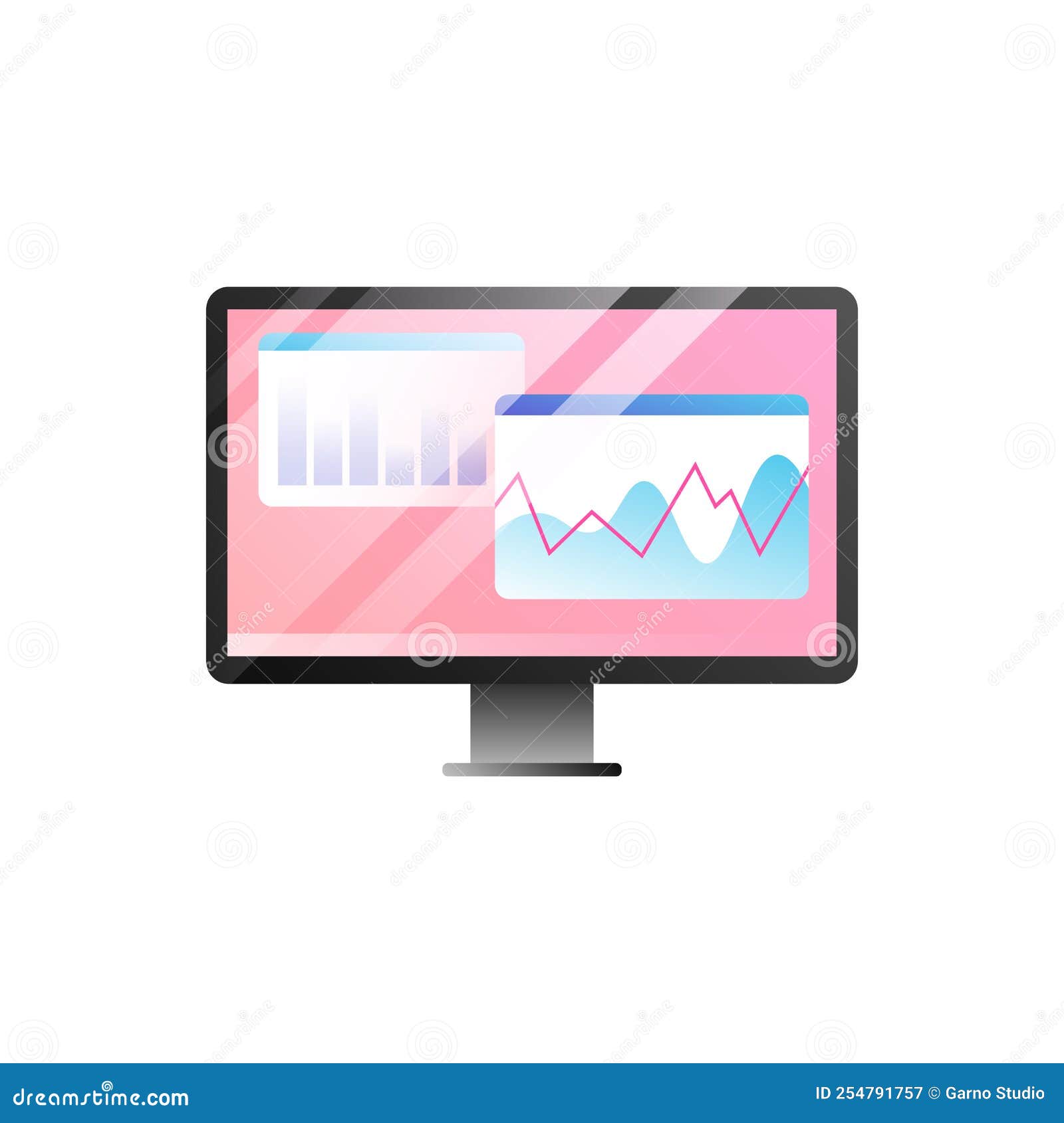 Computer Monitor with Graph and Chart on White Background. Isolated ... Computer Monitor with Graph and Chart on White Background. Isolated ...