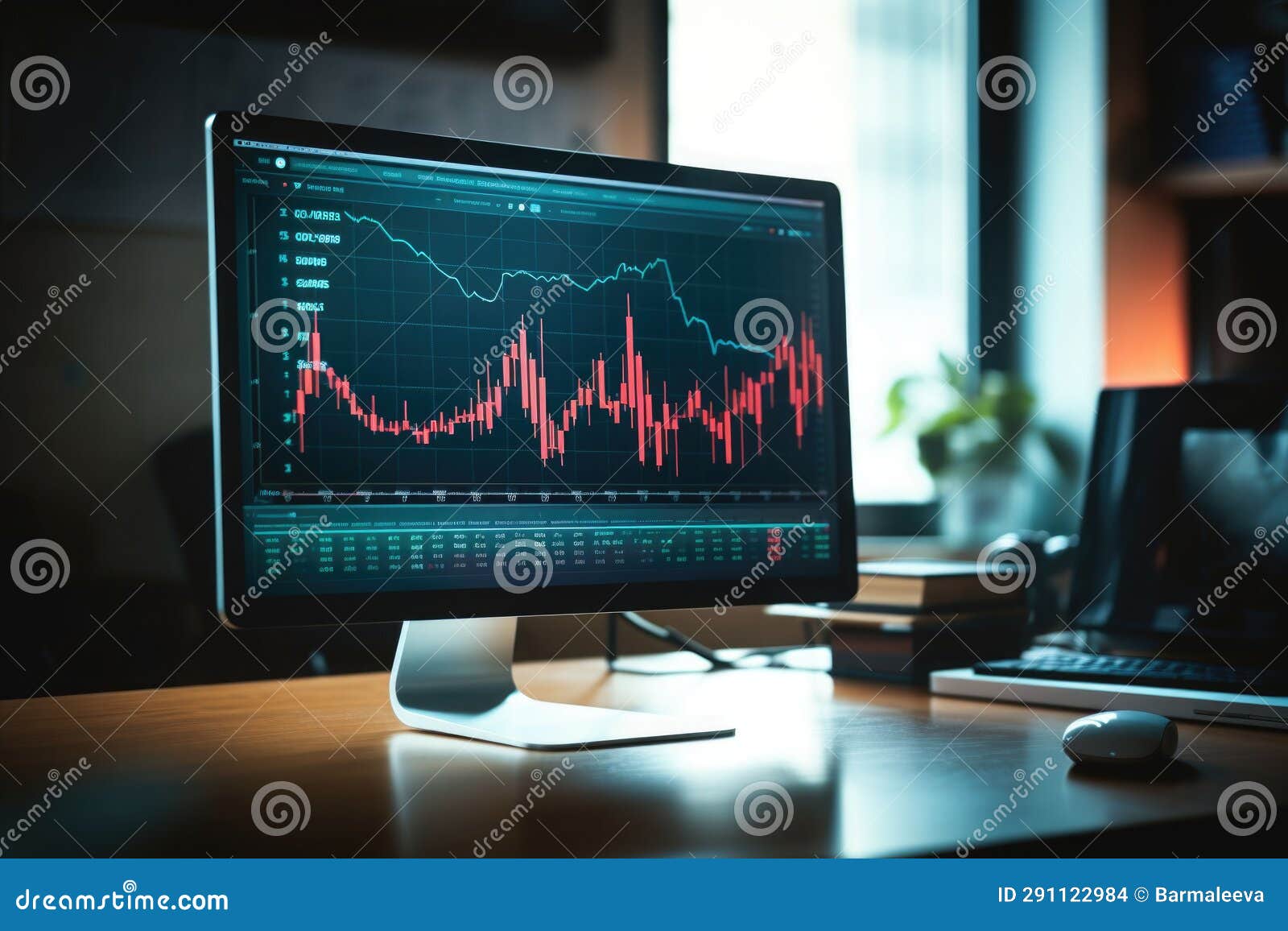 A Computer Monitor with a Graph on the Screen. Monitor Screen Shows ...