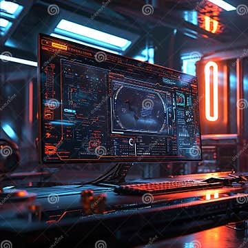 Computer Monitor with Graphs, Map, Dashboards. Technological Background ...