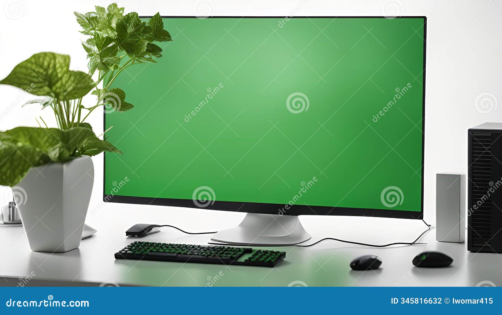 Computer Monitor with Green Screen Stock Illustration - Illustration of ...