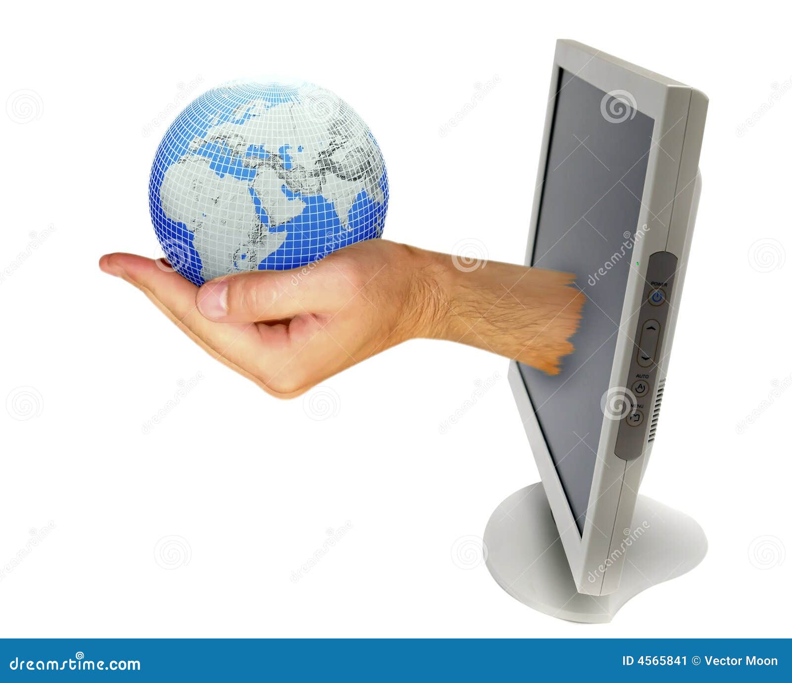 Computer monitor with hand stock image. Image of flat - 4565841