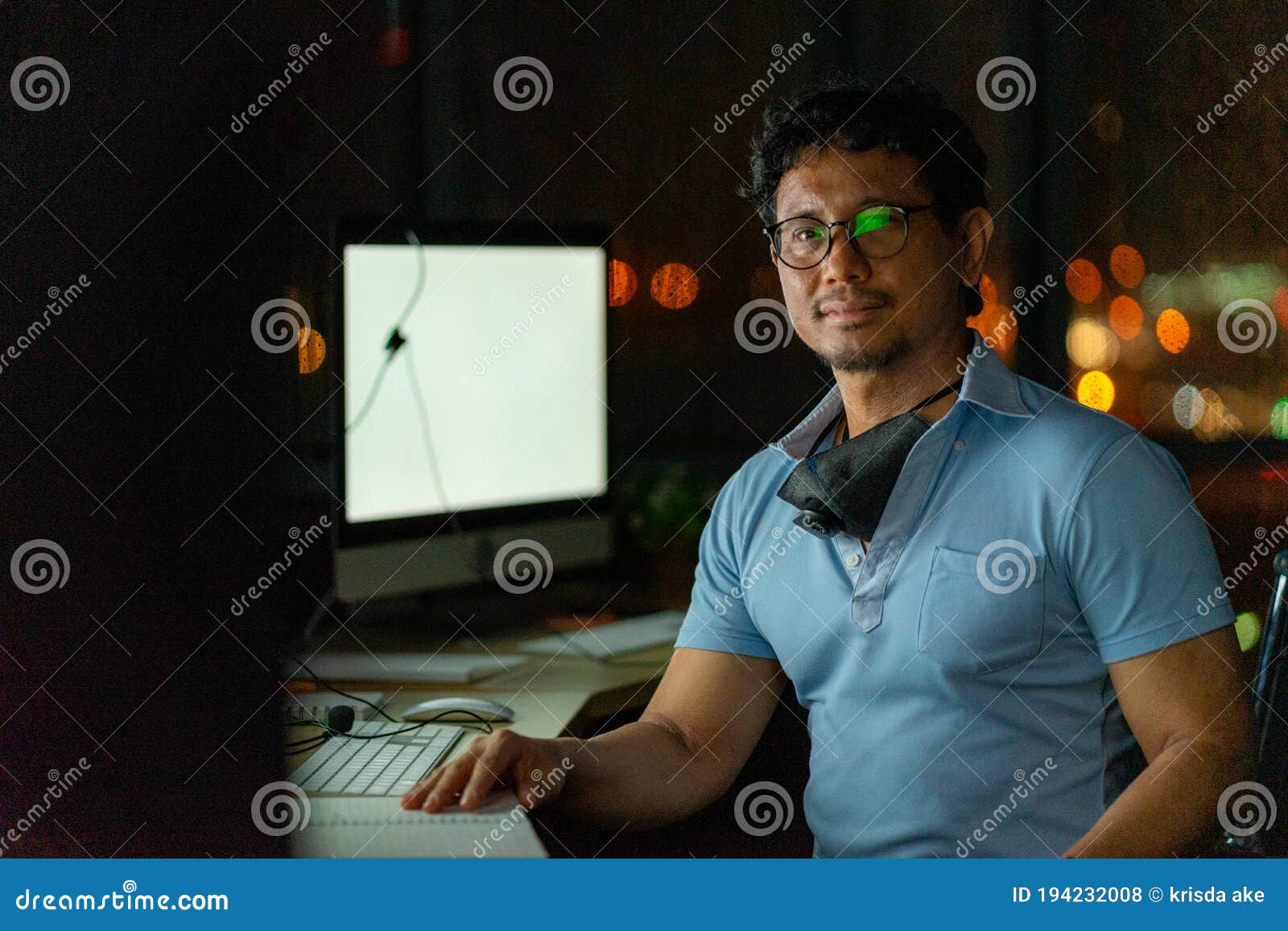 Computer Monitor and Headset in Customer Service Call Center ...