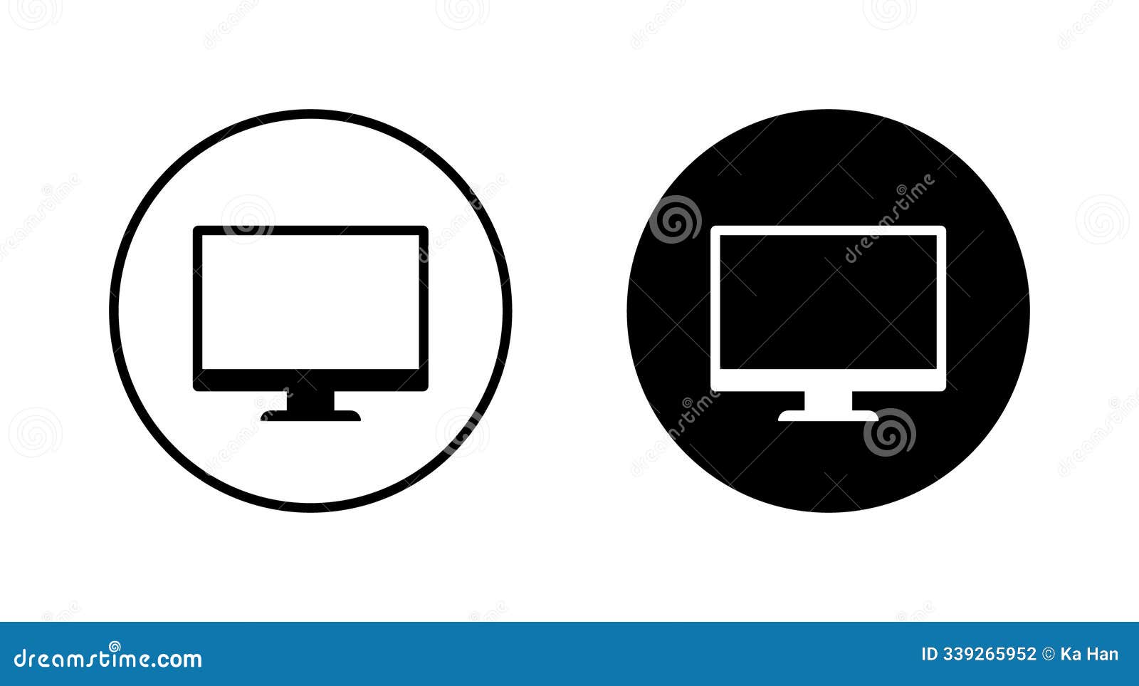 Computer Monitor Icon on Black Circle. PC Screen Sign Symbol Stock ...