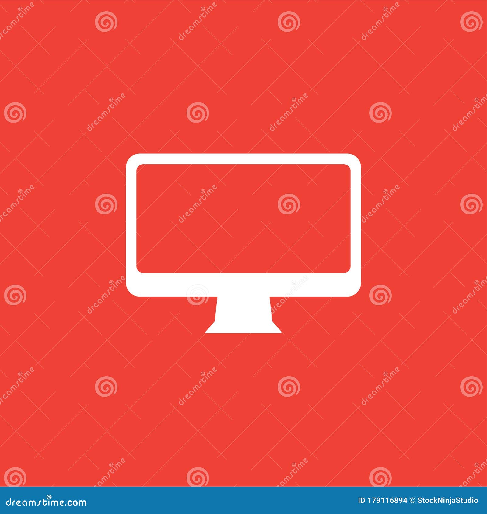 Computer Monitor Icon on Red Background. Red Flat Style Vector ...