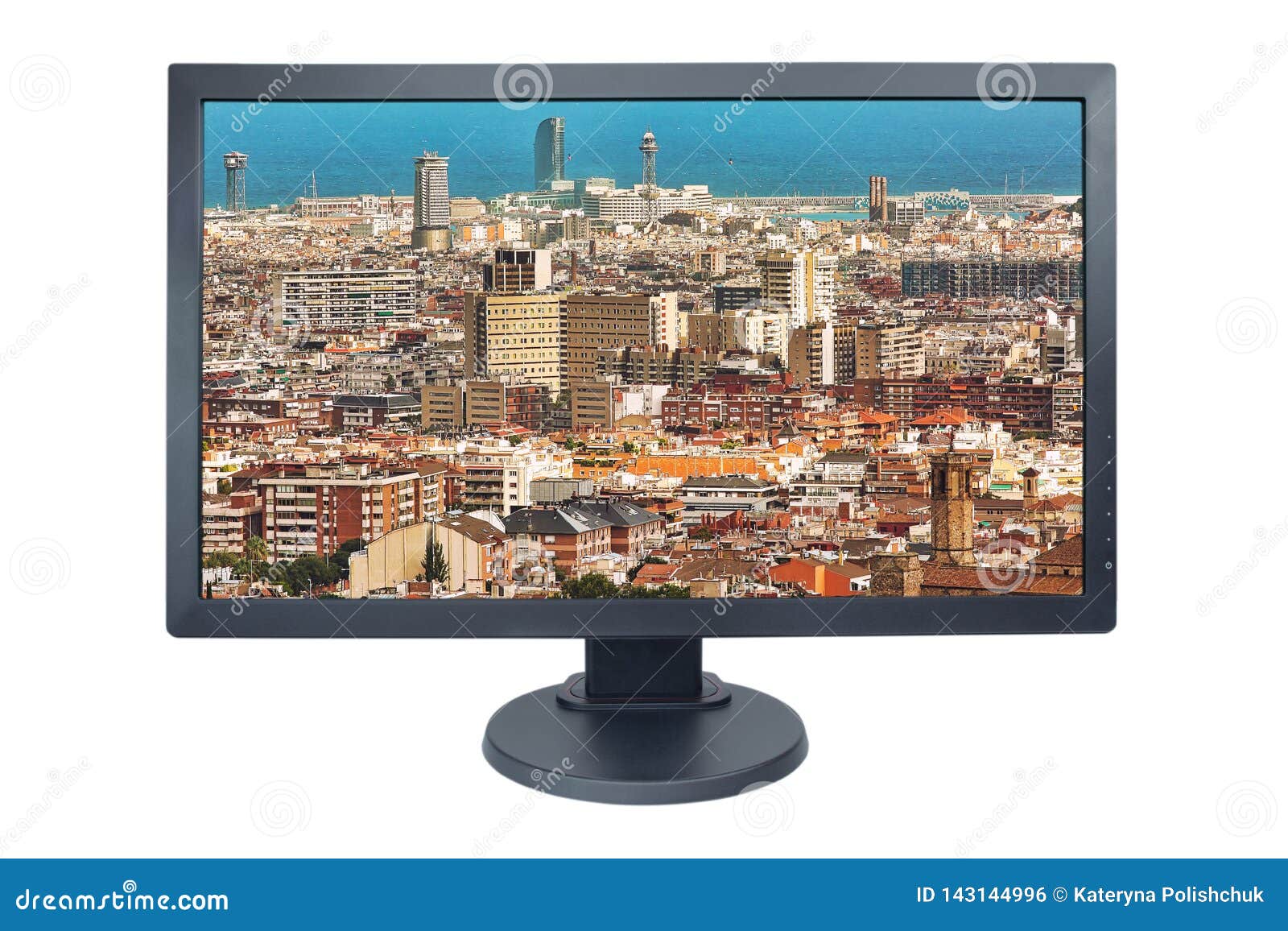 Computer Monitor Isolated on White with Screensaver Running Stock Photo ...