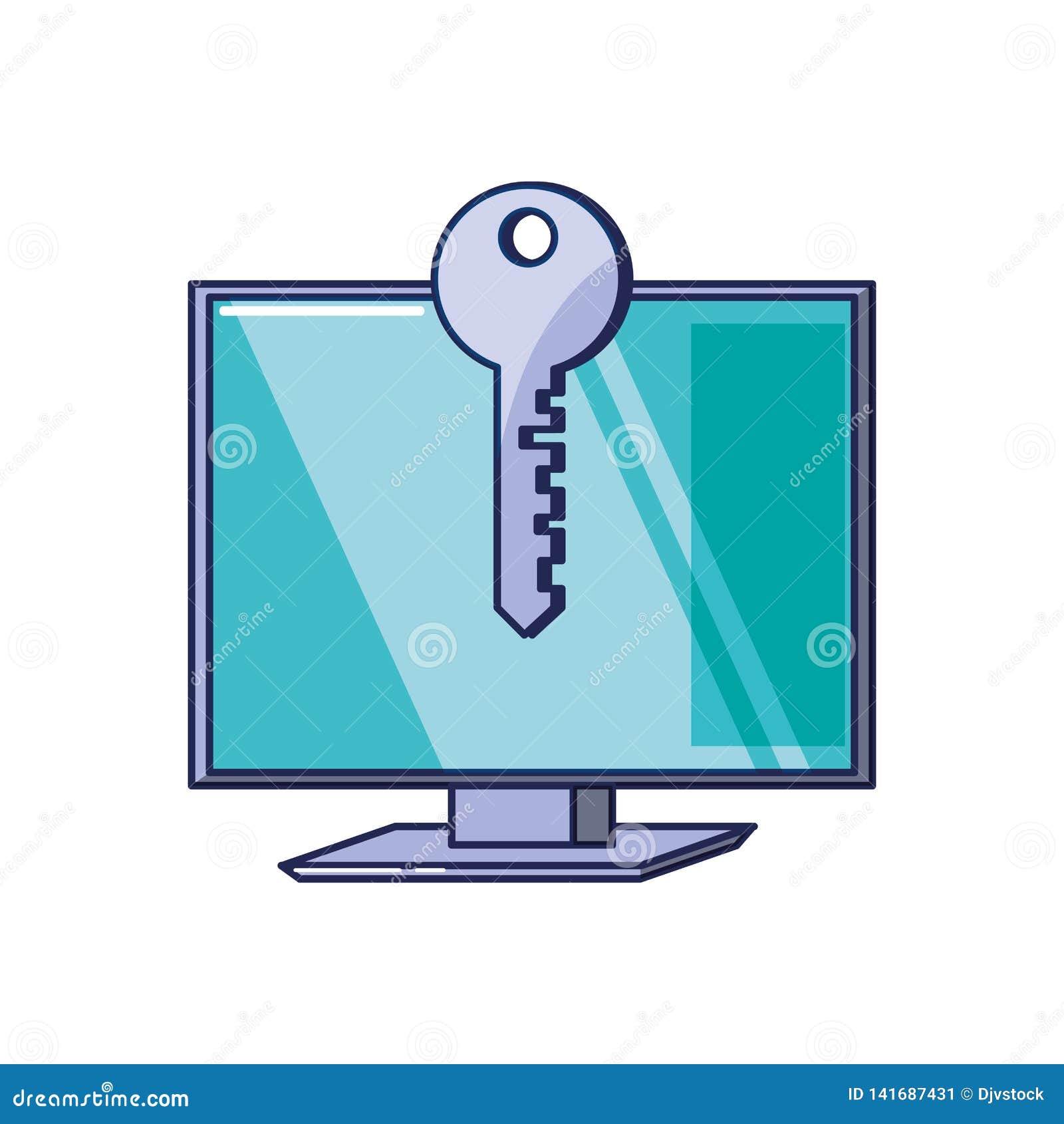 Computer Monitor with Key Icon Stock Vector - Illustration of equipment ...