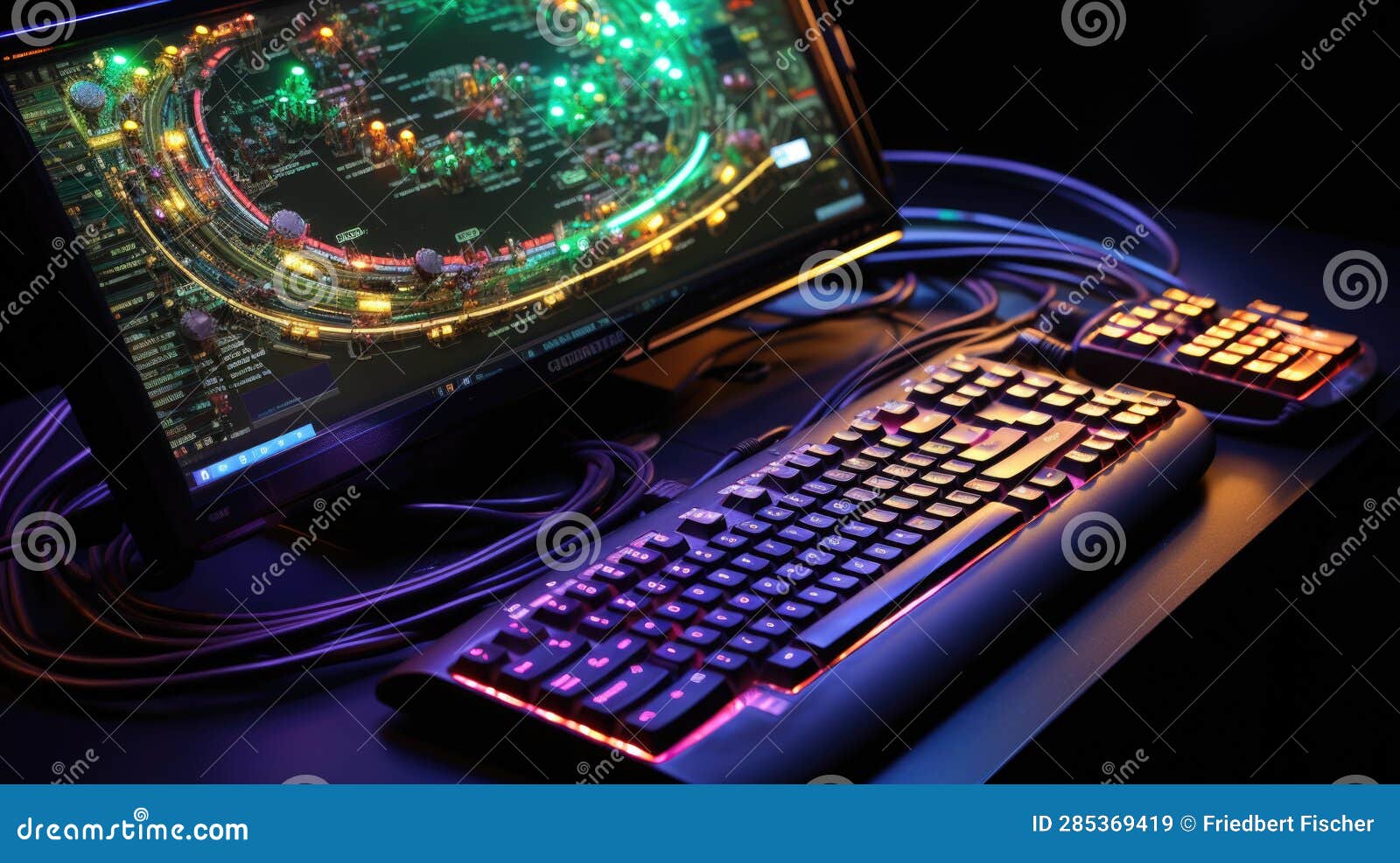 A Computer Monitor and Keyboard on a Desk. Stock Illustration ...