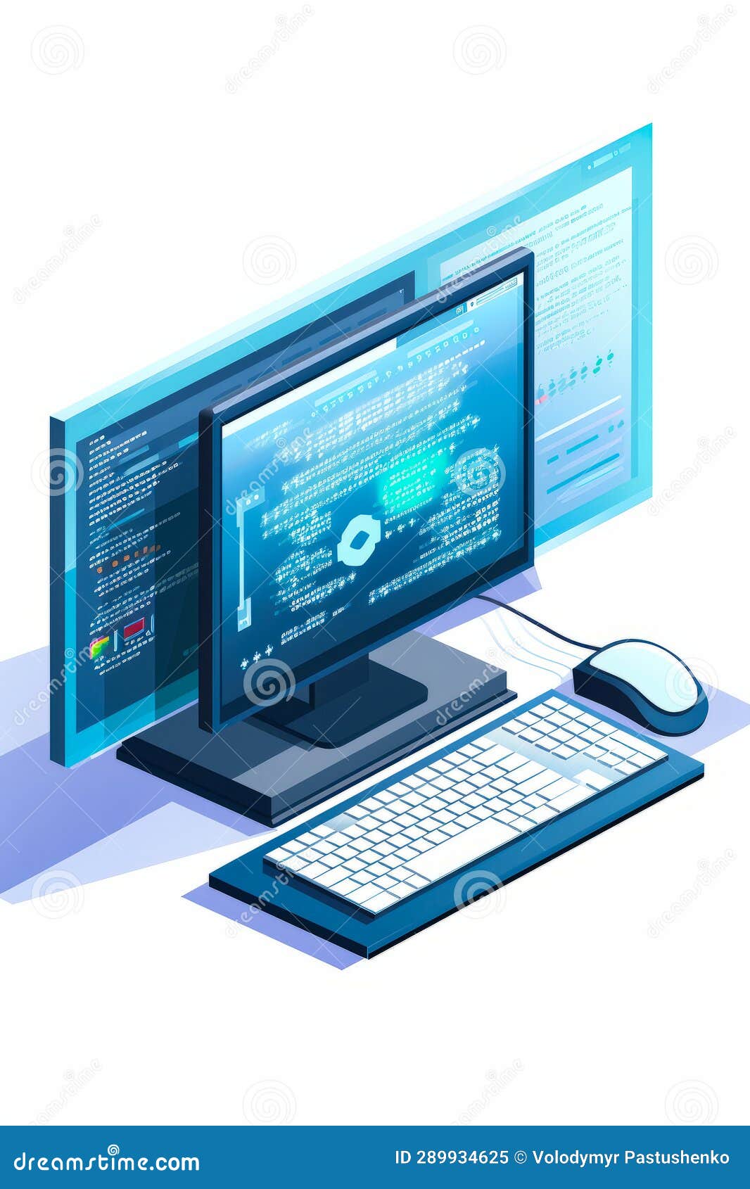 Computer Monitor and Keyboard on Desk with Mouse. Generative AI Stock Illustration ...