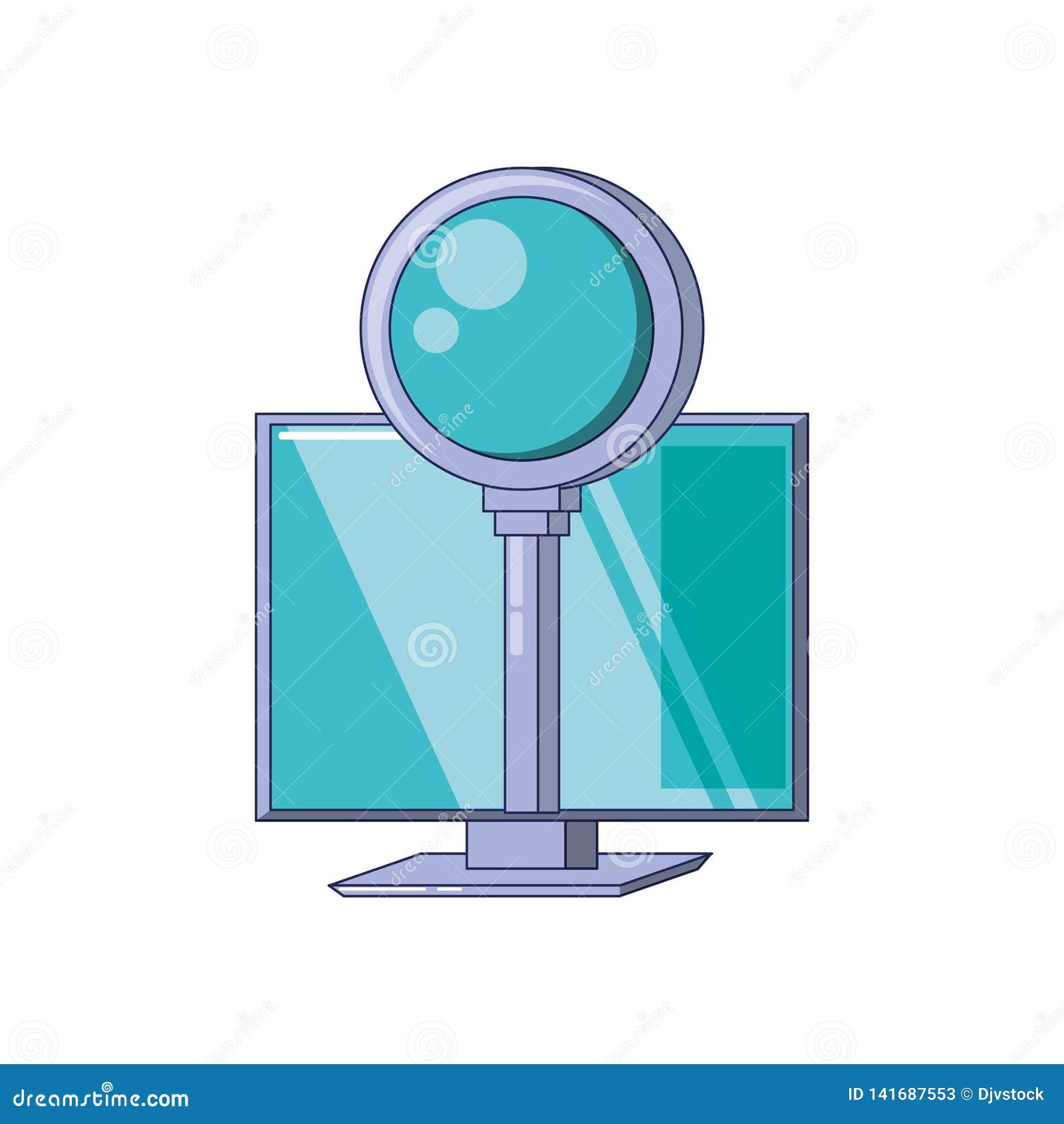 Computer Monitor with Magnifying Glass Stock Vector - Illustration of ...