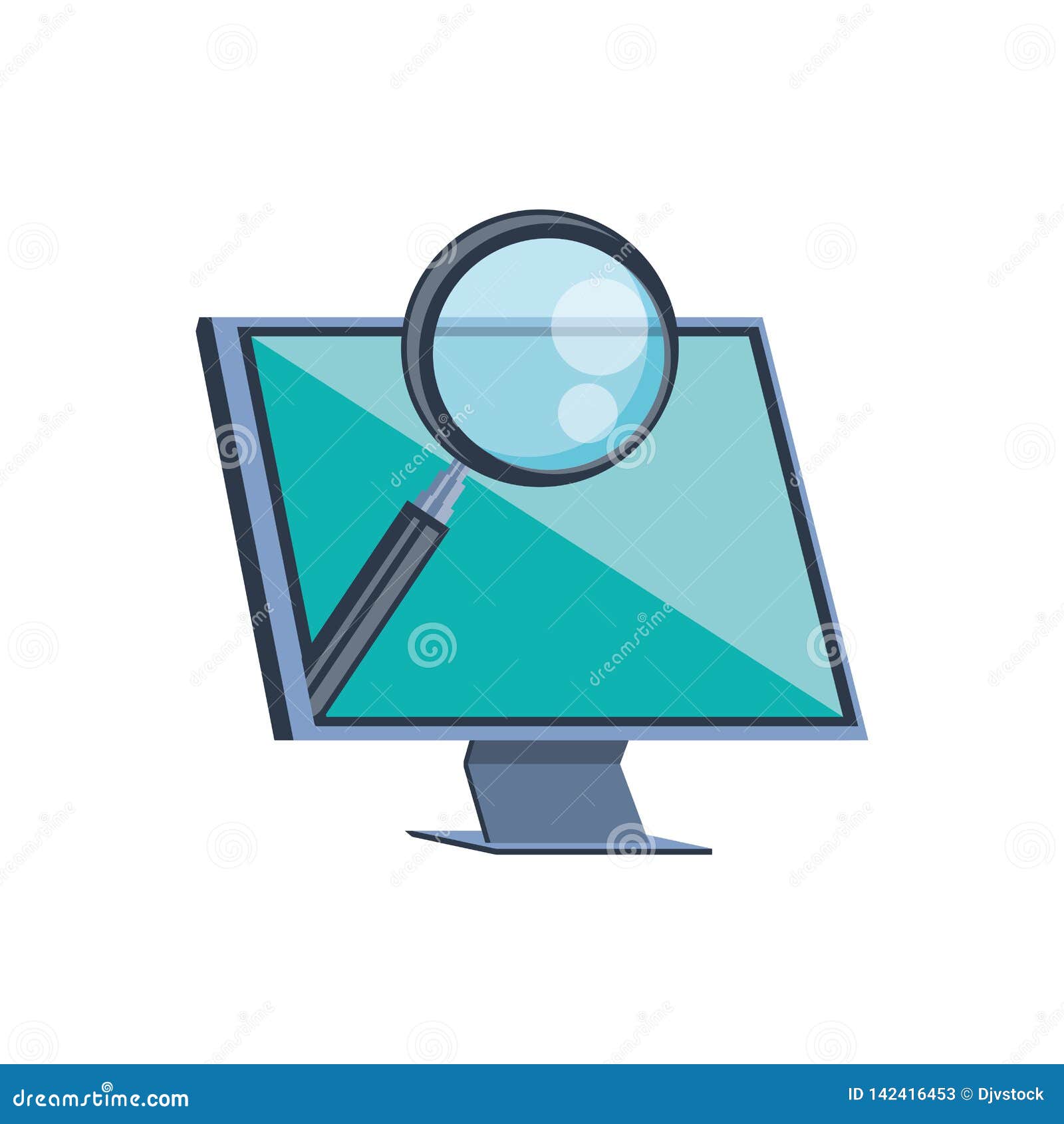 Computer Monitor with Magnifying Glass Stock Vector - Illustration of ...