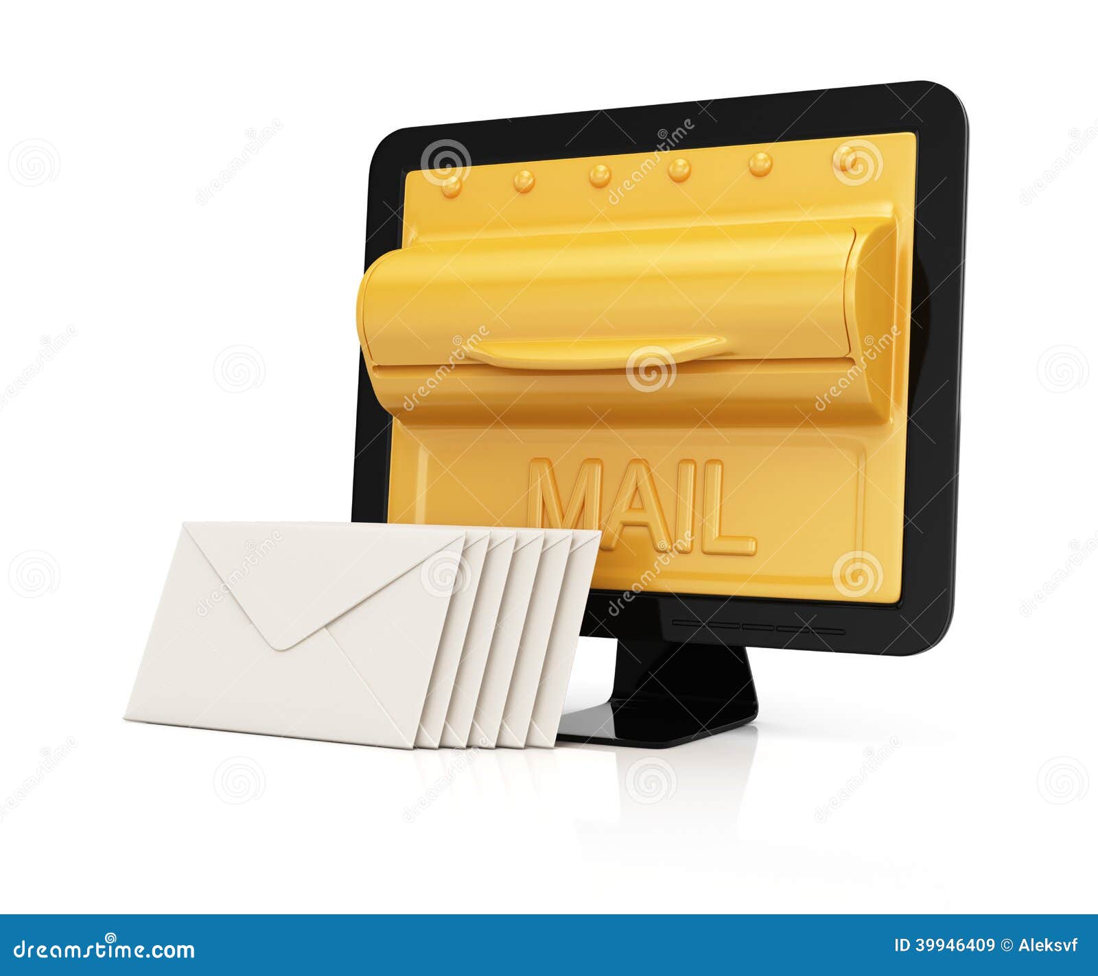 Computer Monitor with Mailbox on Screen and Envelopes Stock ...