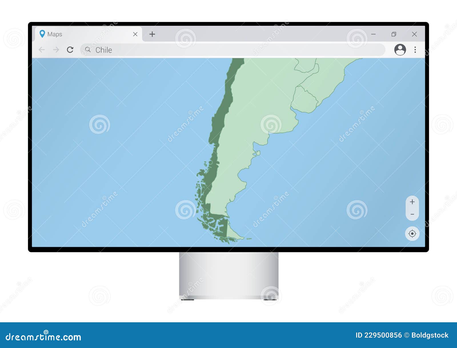 Computer Monitor with Map of Chile in Browser, Search for the Country ...