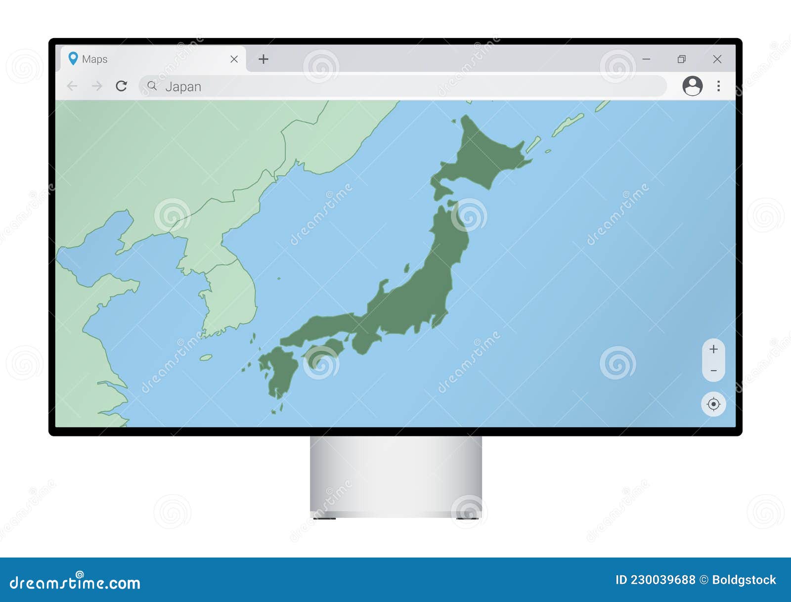 Computer Monitor with Map of Japan in Browser, Search for the Country ...