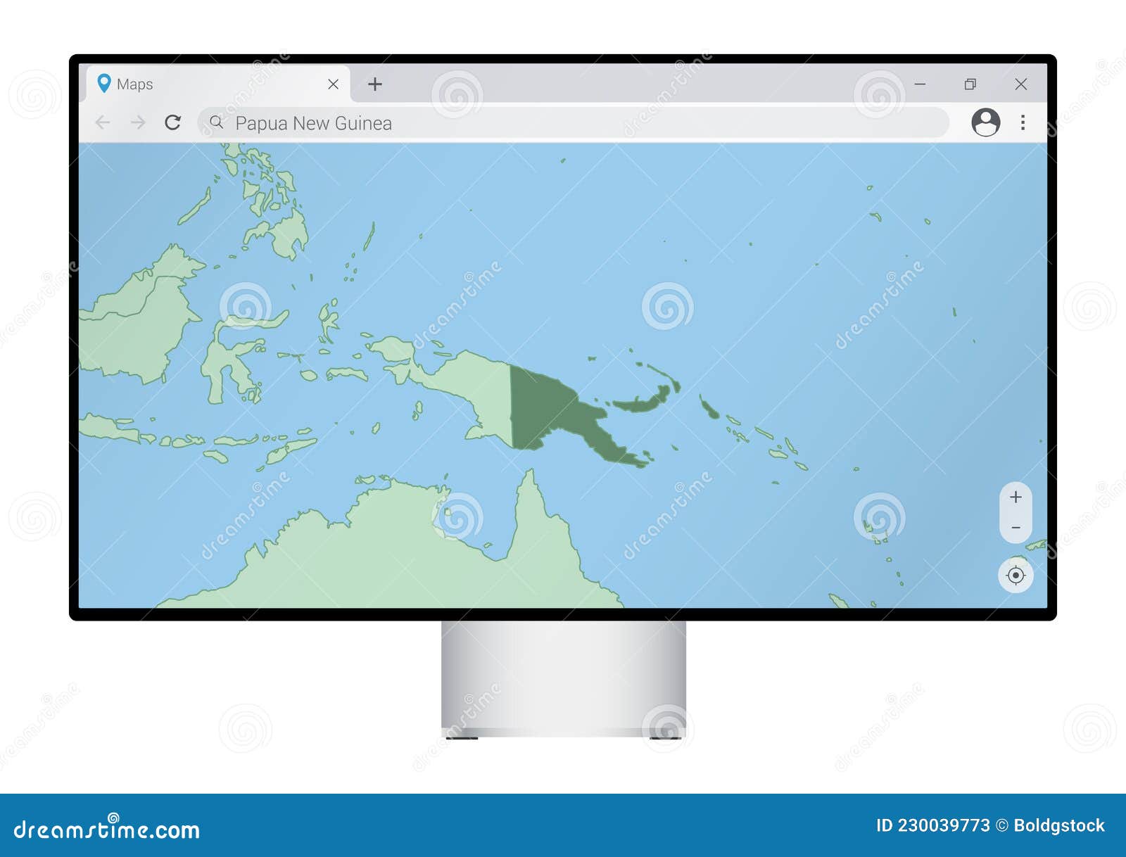 Computer Monitor with Map of Papua New Guinea in Browser, Search for ...
