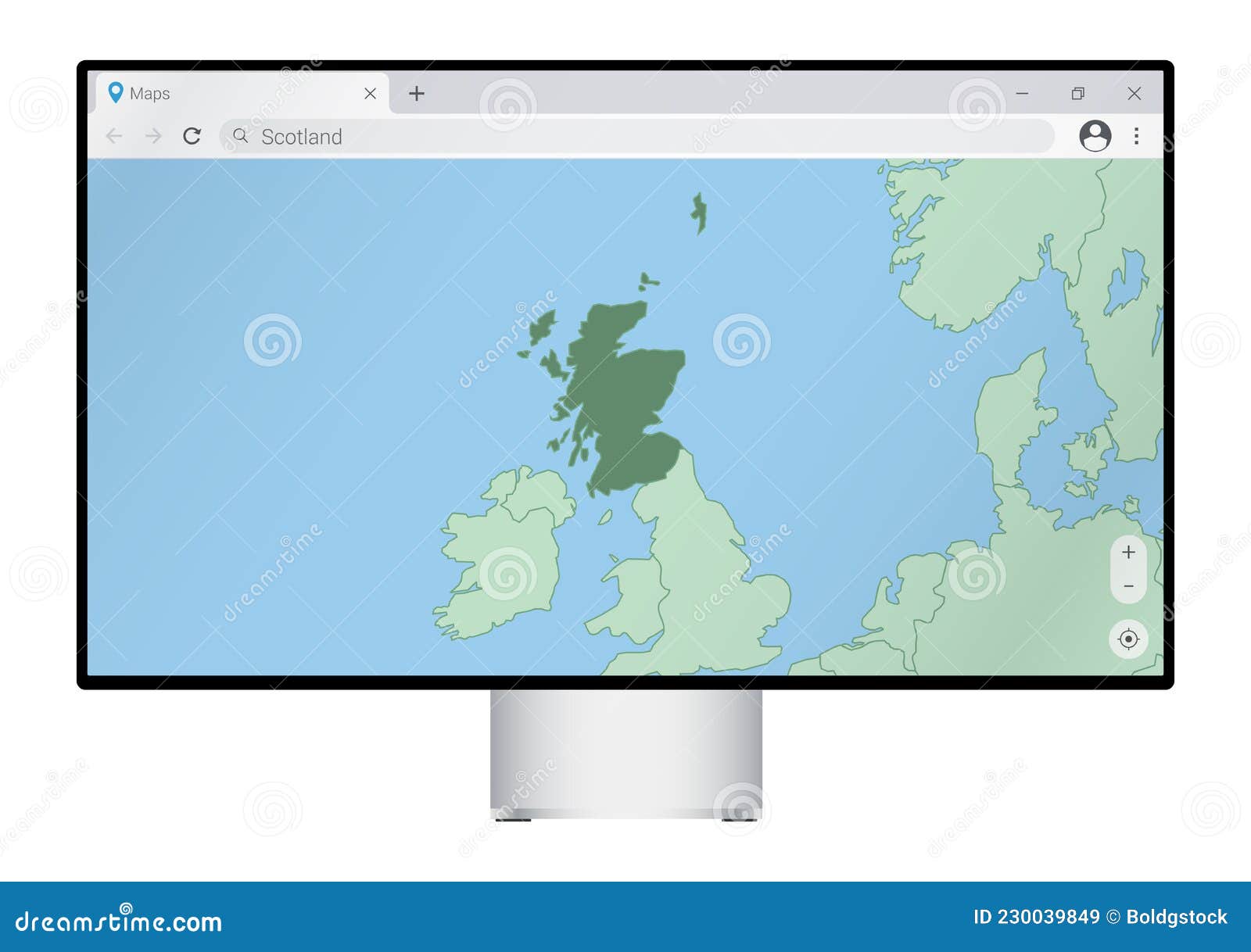 Computer Monitor with Map of Scotland in Browser, Search for the ...