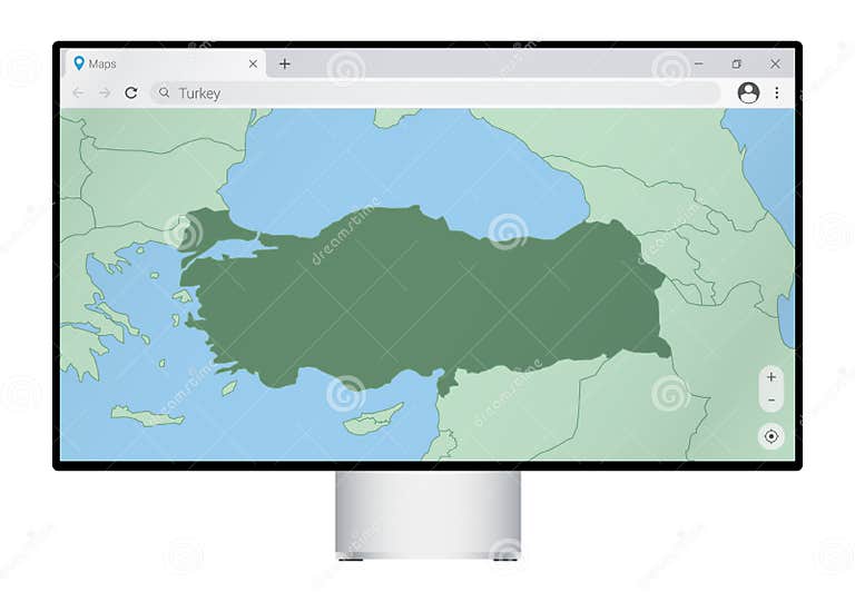 Computer Monitor with Map of Turkey in Browser, Search for the Country ...