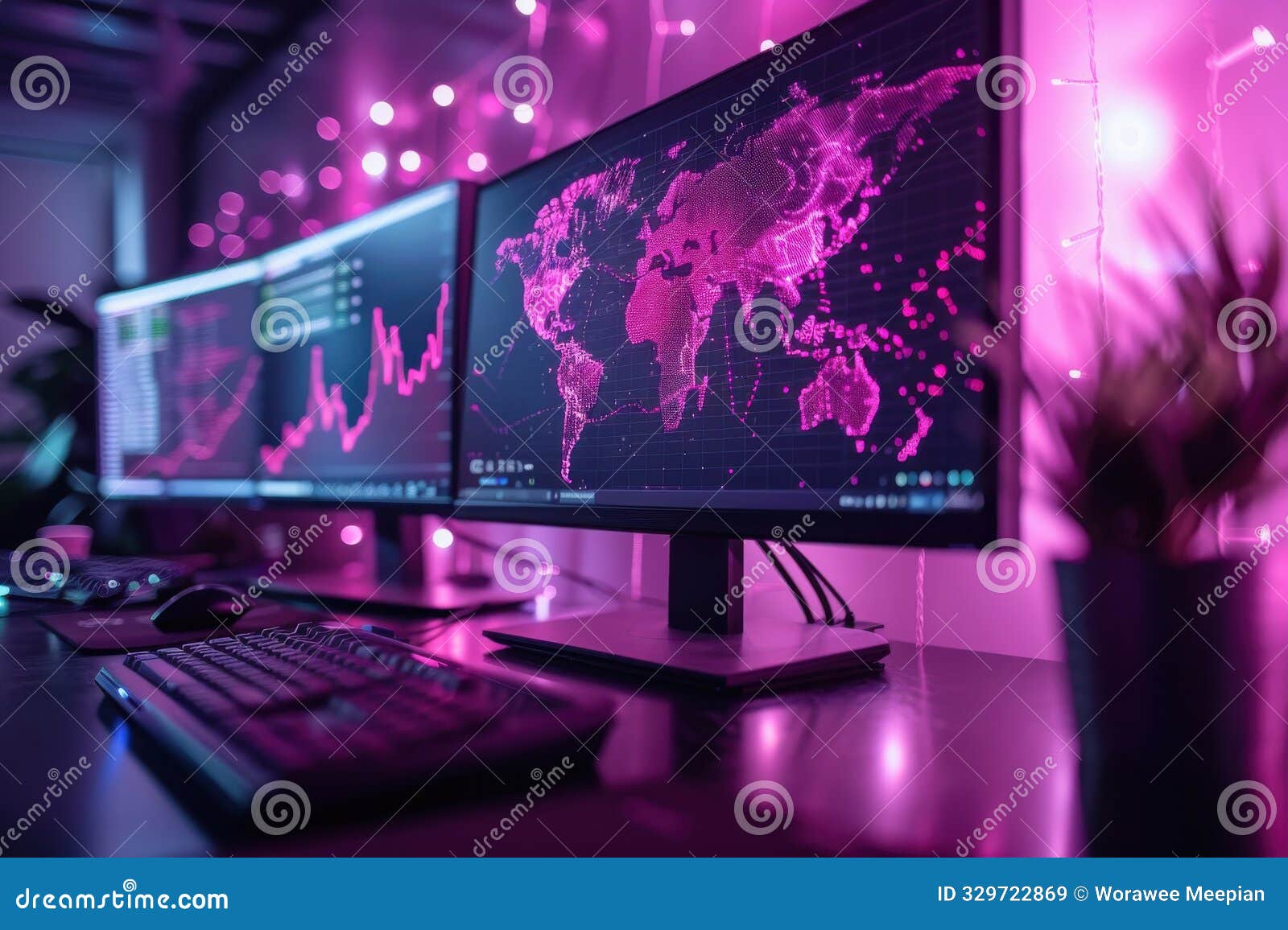 A Computer Monitor with a Map of the World on it Stock Image - Image of ...