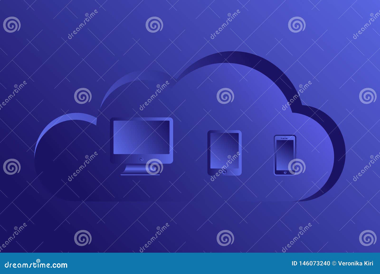 Computer Monitor, Mobile Phone and Tablet in the Cloud. the Concept of ...