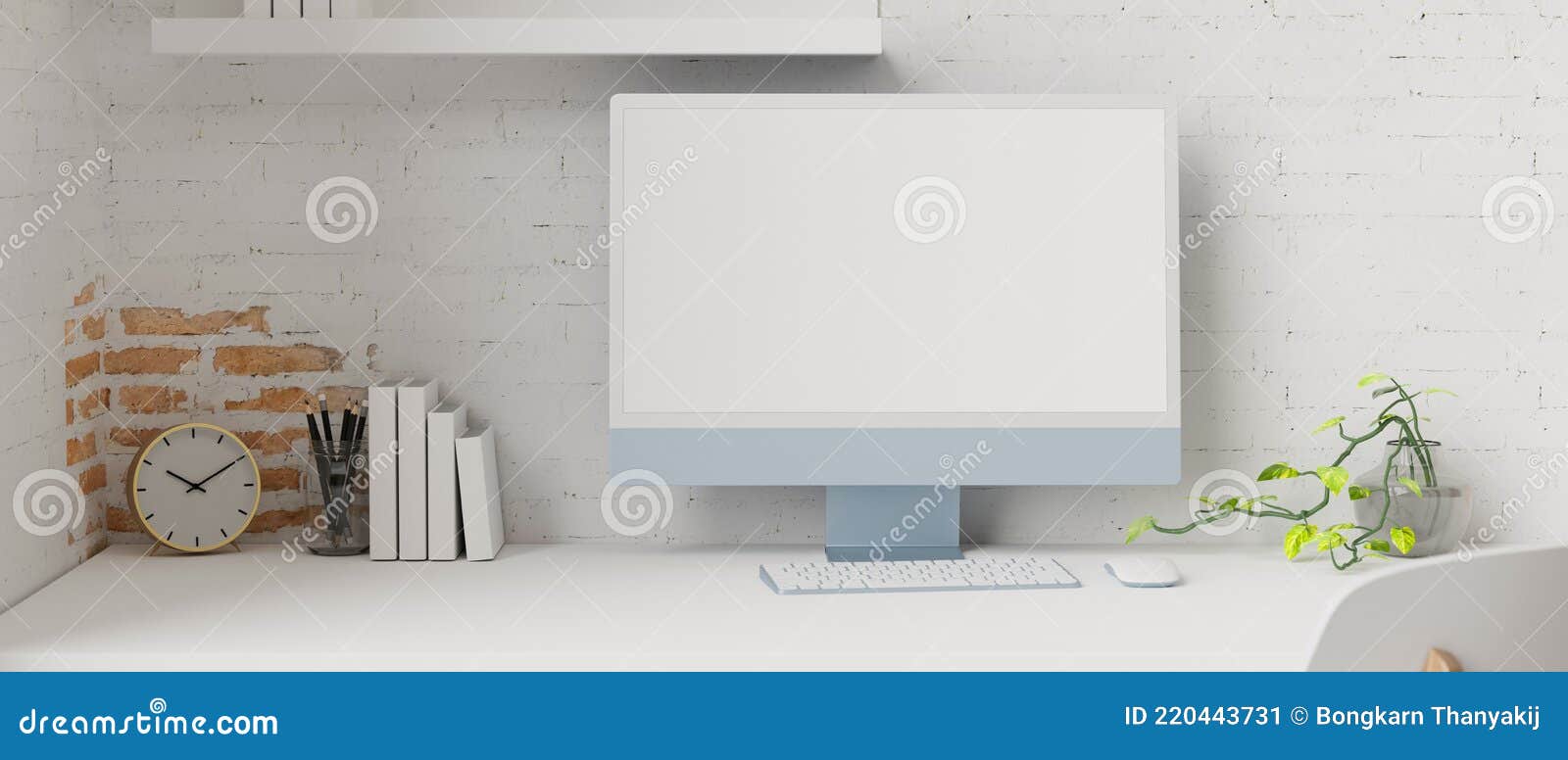 Computer Monitor with Mock-up Screen in Workspace with Stationery ...