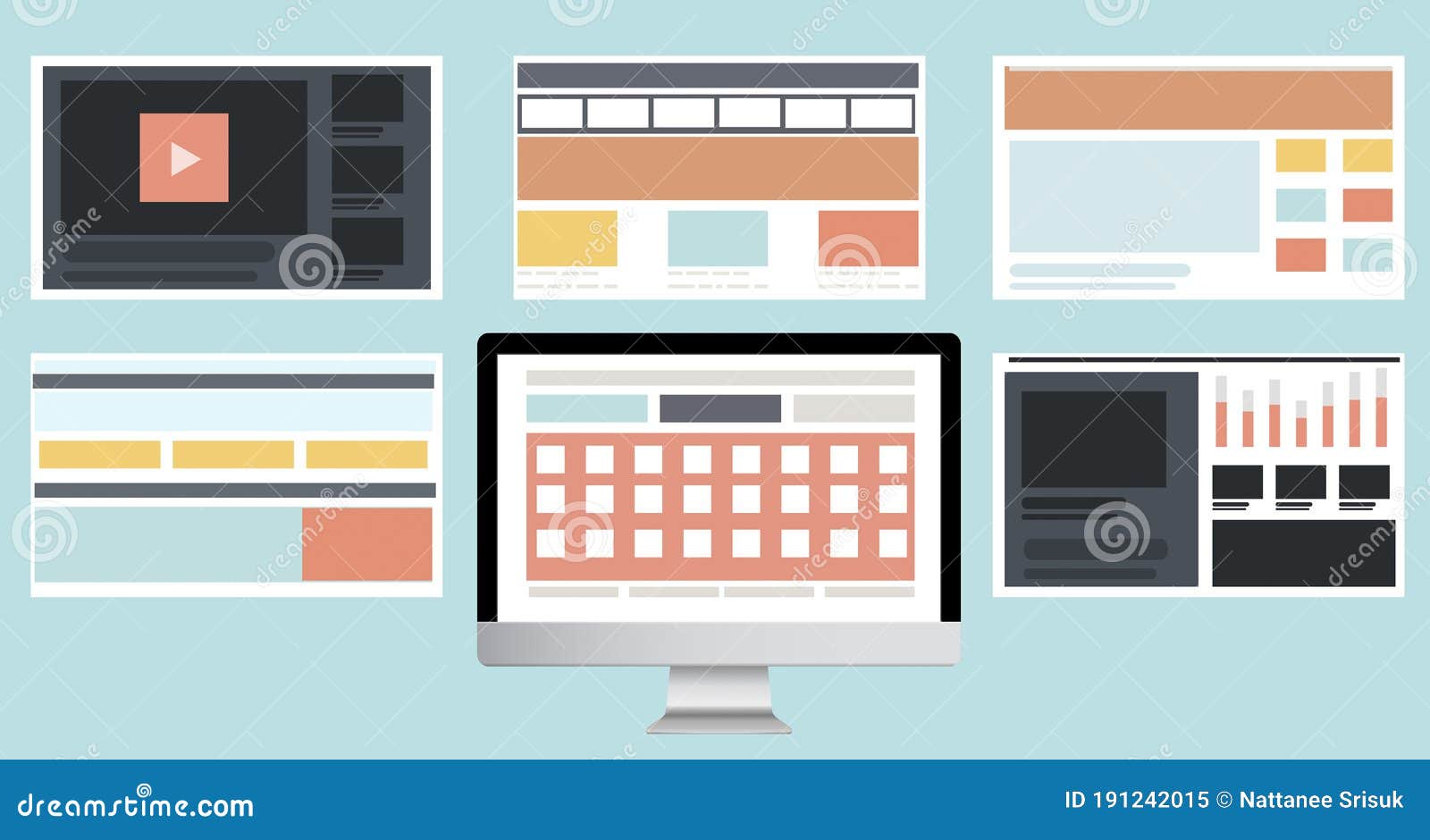Computer Monitor with Modern Web Design Concept with Flat Style Stock ...
