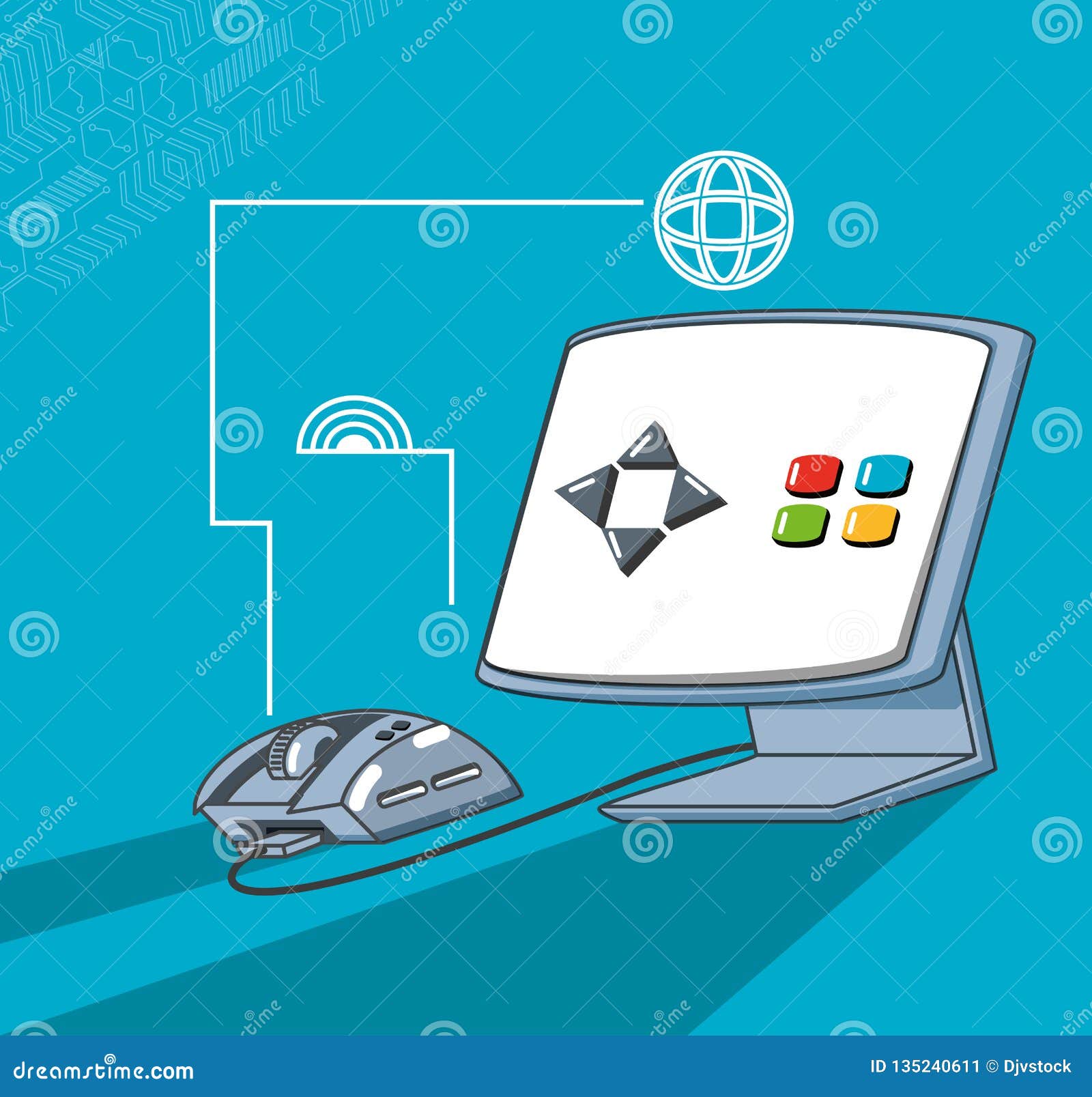 Computer Monitor with Mouse Device Stock Vector - Illustration of mouse ...