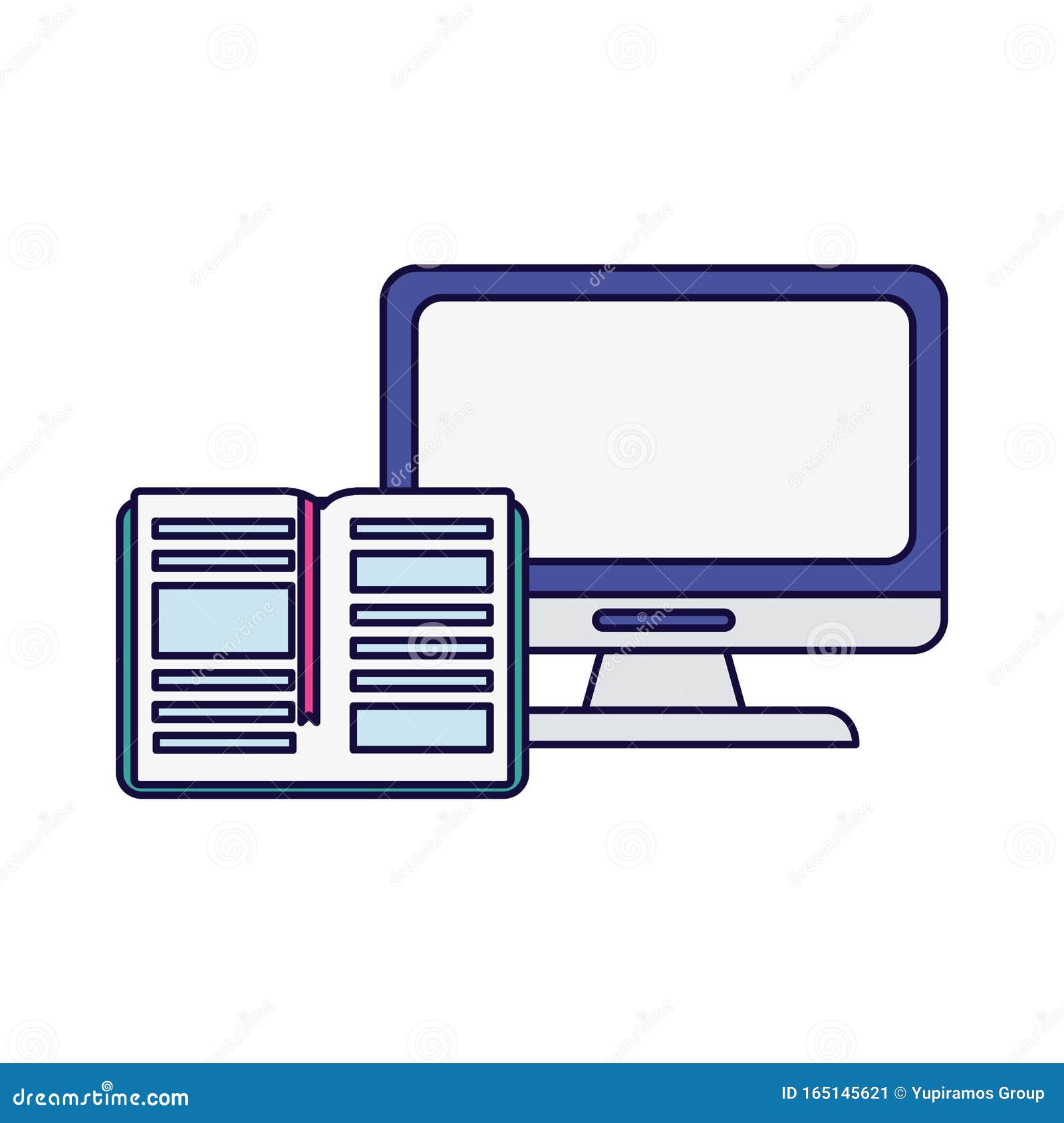 Computer Monitor and Open Book Edcucation Learning Online Stock Vector ...
