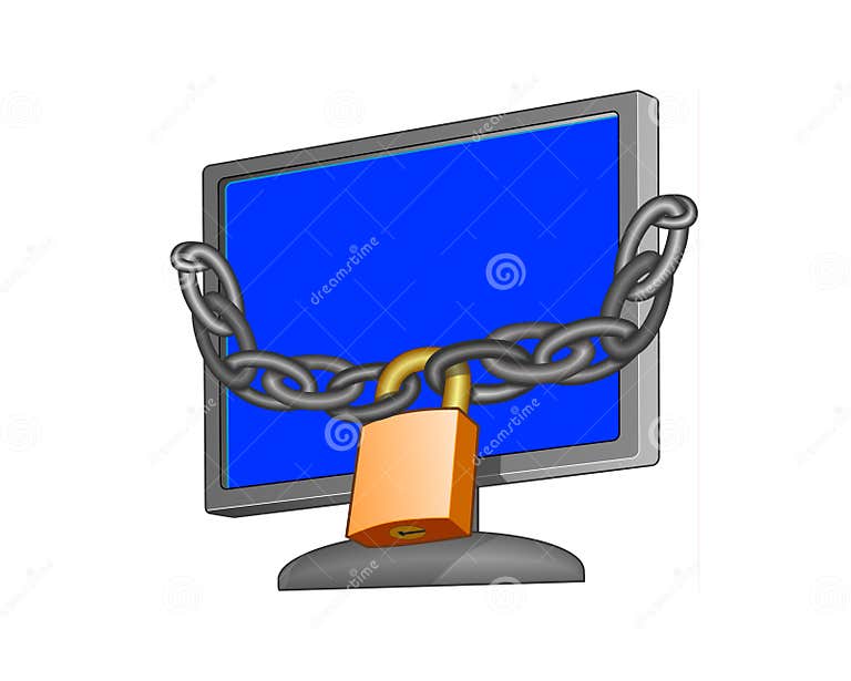Computer Monitor with Padlock Stock Illustration - Illustration of ...