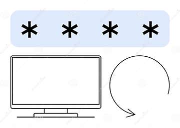 Computer Monitor with Password Field Displaying Asterisks and a Circular Arrow Indicating Reset ...