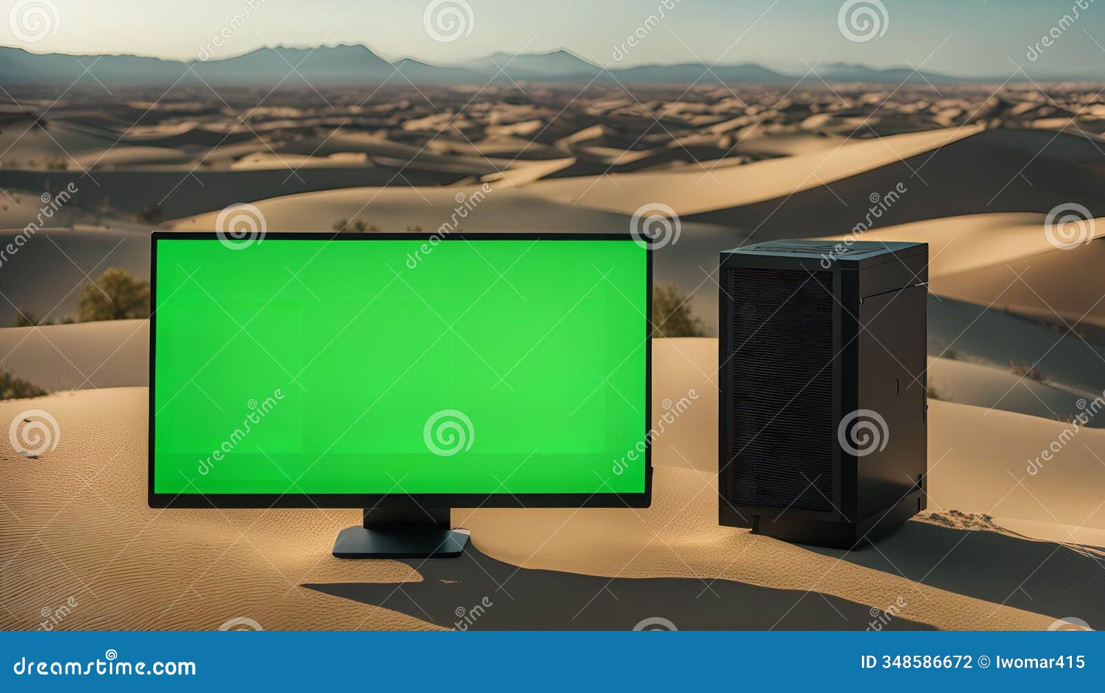 Computer Monitor and PC in the Desert Stock Illustration - Illustration ...