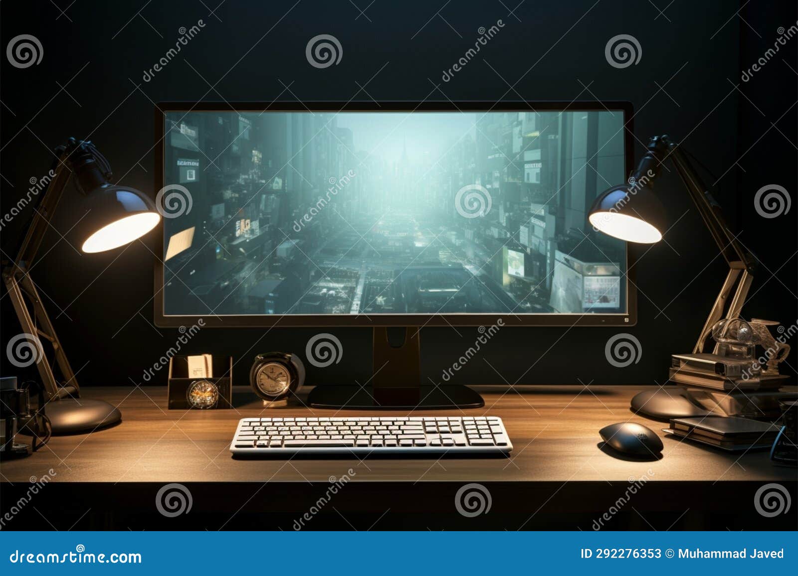 A Computer Monitor Positioned on a Flat Table Surface Stock ...