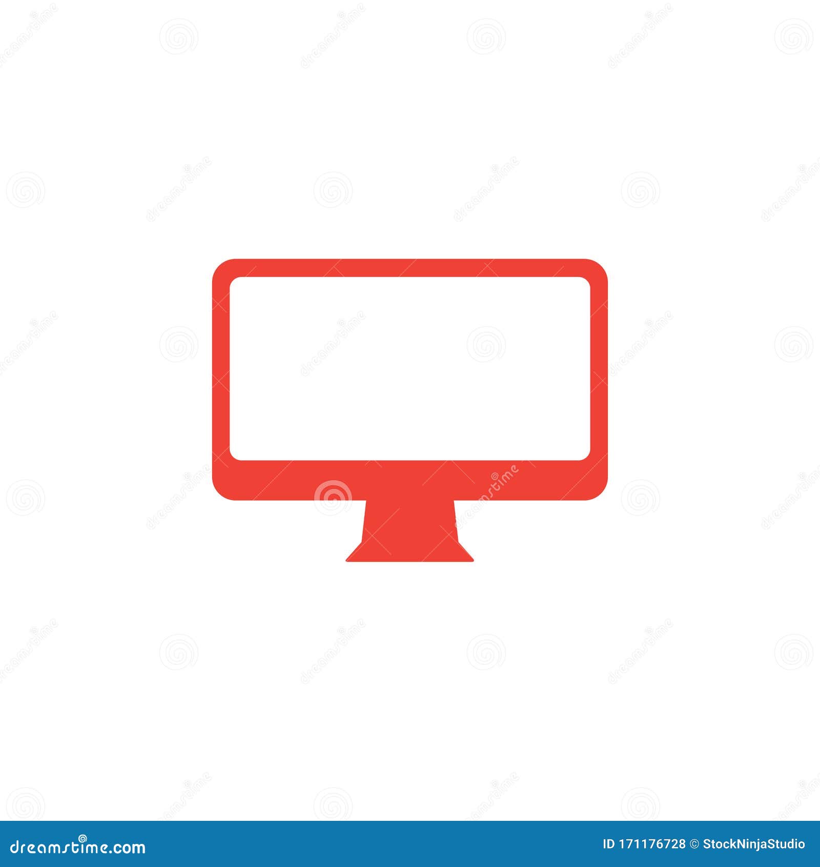 Computer Monitor Red Icon on White Background. Red Flat Style Vector ...