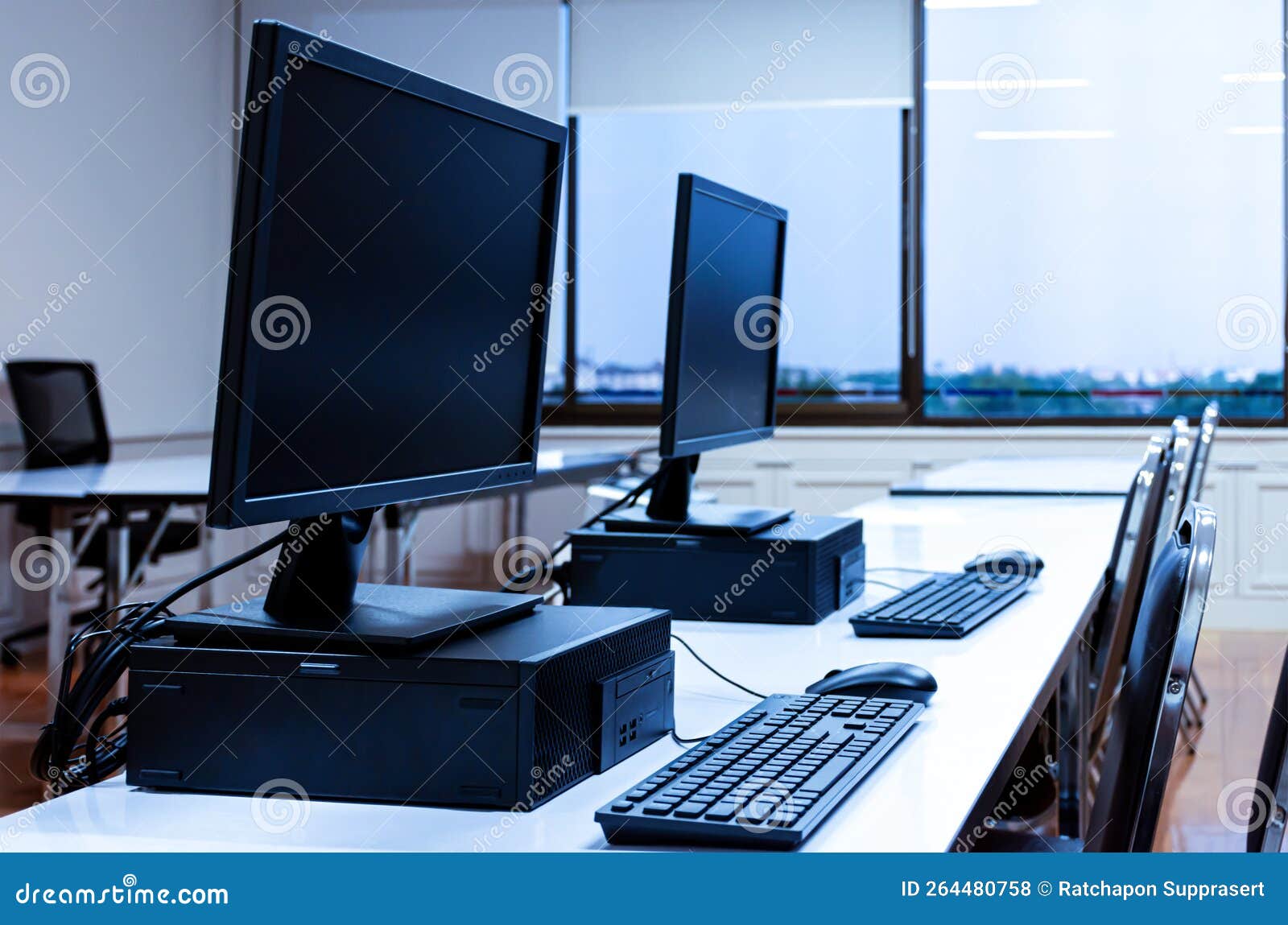 Computer and Monitor Row in Computer Class Stock Photo - Image of ...
