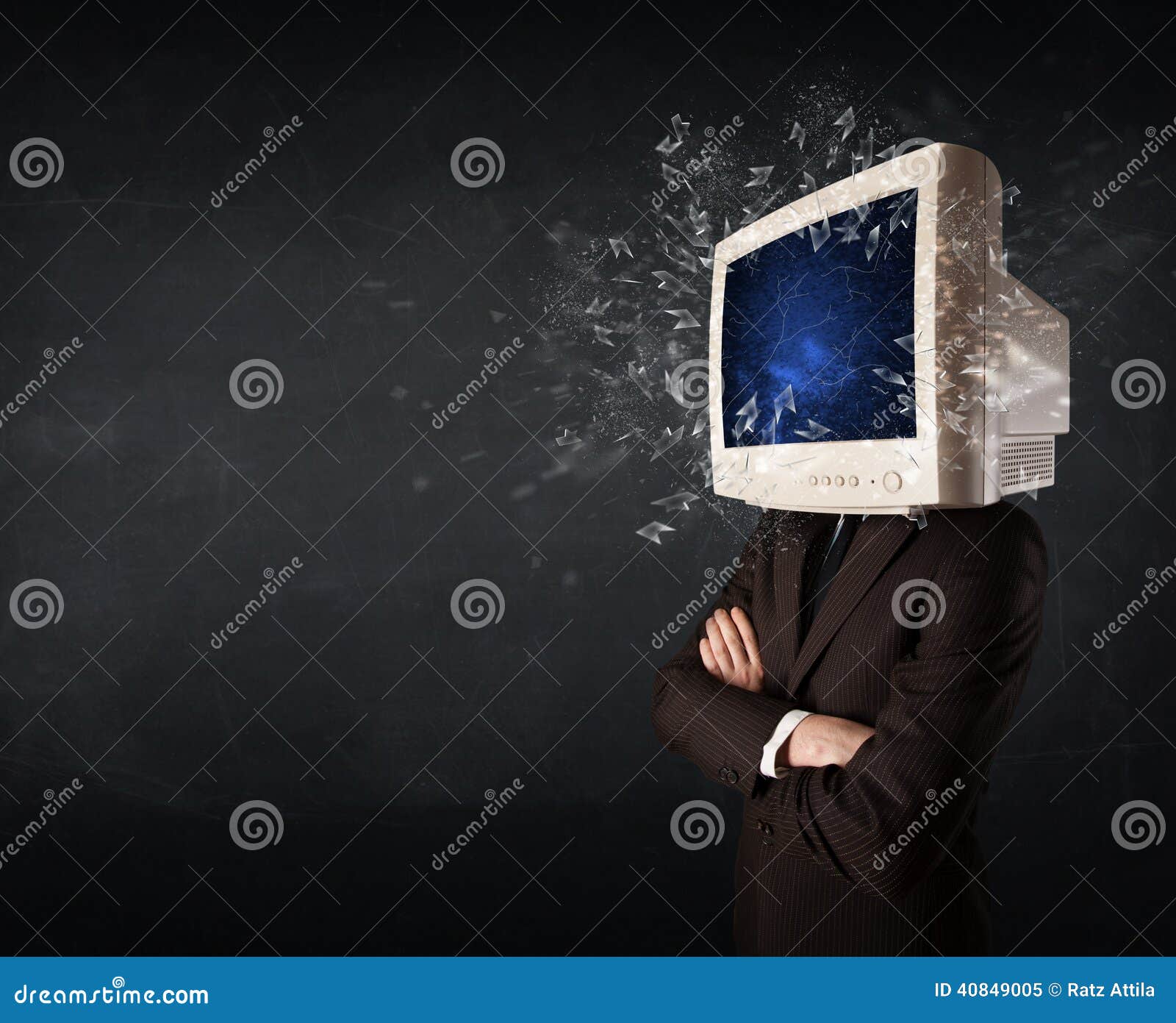 Computer Monitor Screen Exploding on a Young Persons Head Stock Image ...