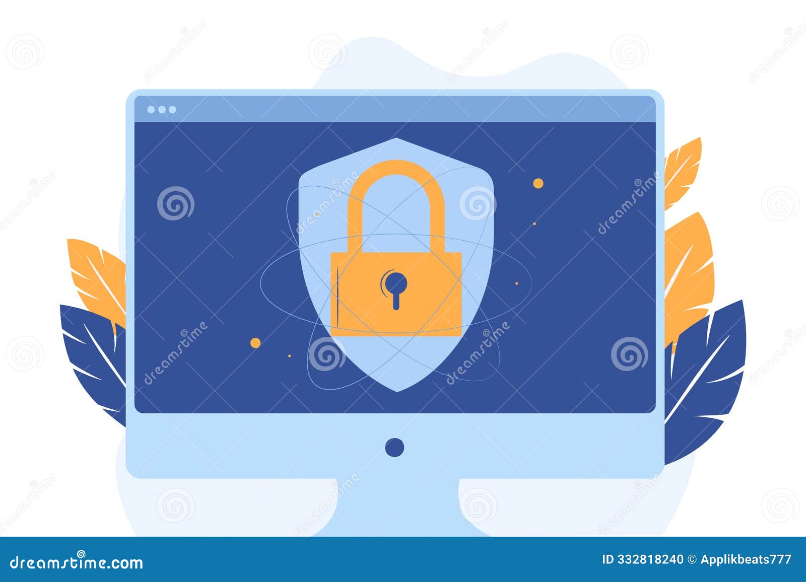 Computer Monitor with Security System with Shield in a Flat Design ...