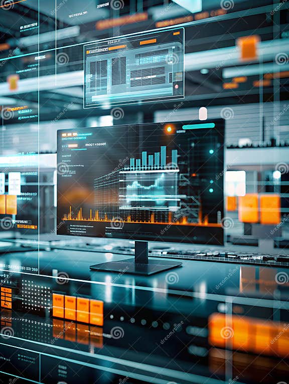 A Computer Monitor in a Server Room Displays Graphs and Data ...