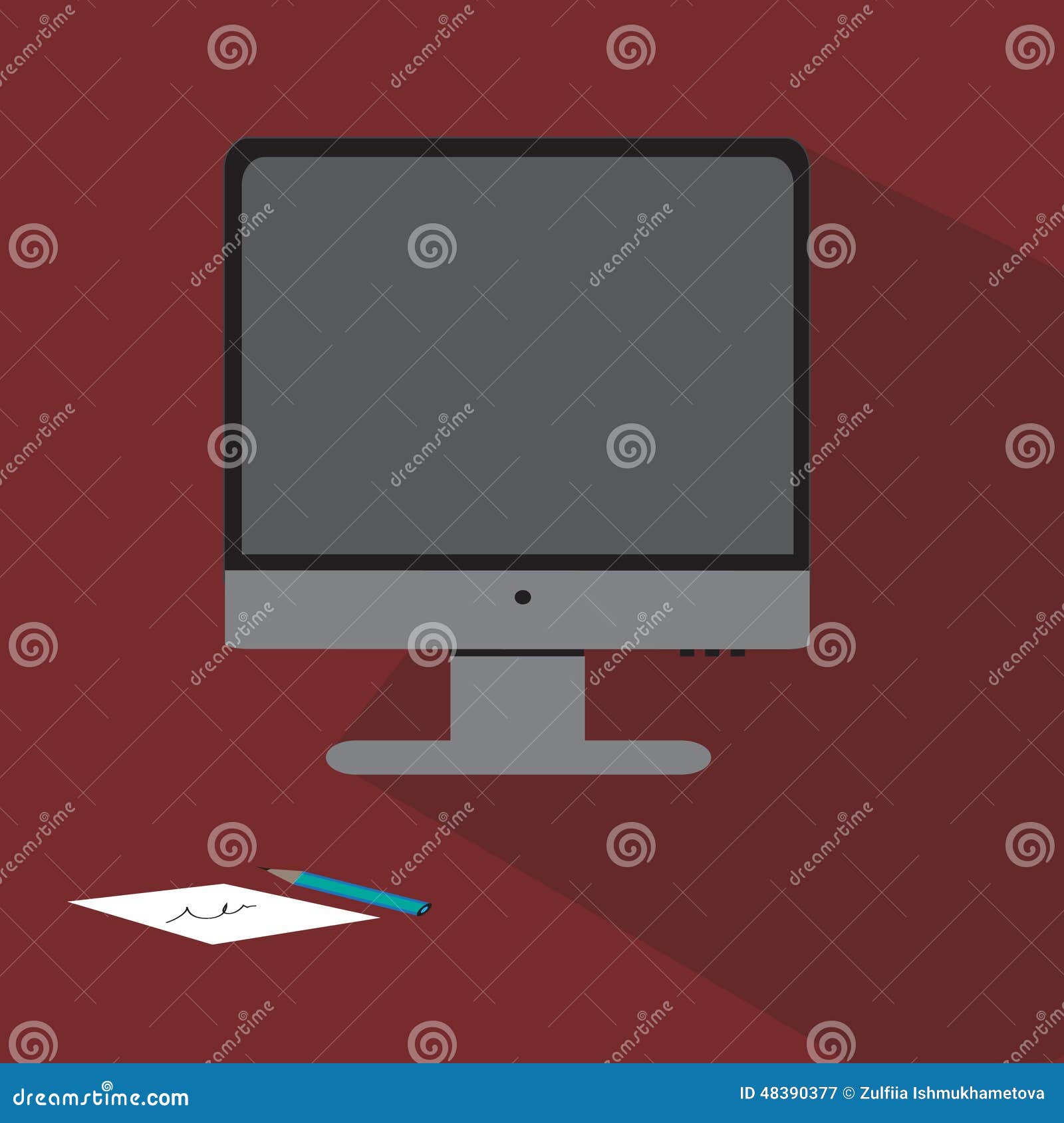 Computer Monitor with a Sheet and a Pencil Stock Vector - Illustration ...