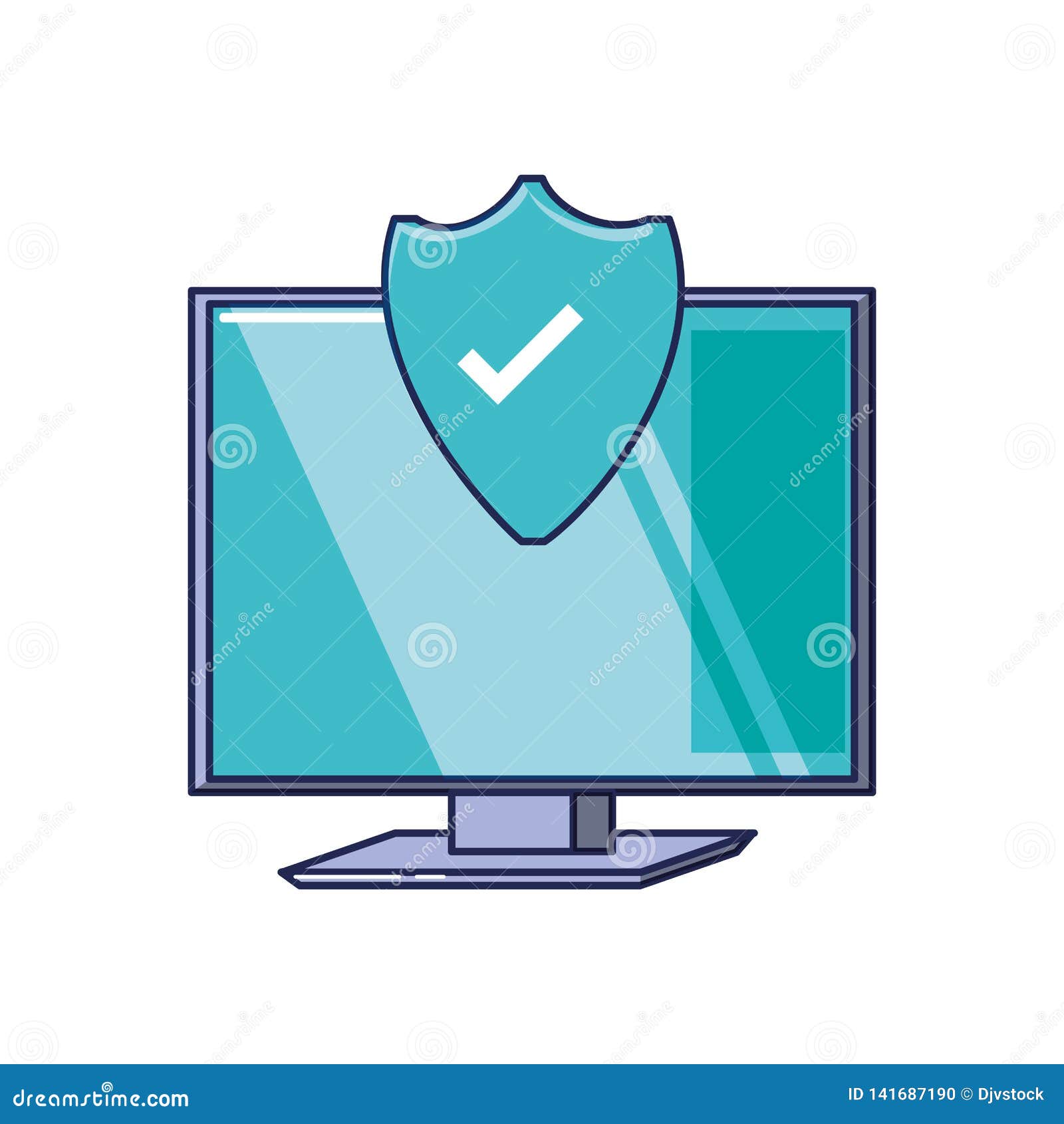 Computer Monitor with Shield Secure Stock Vector - Illustration of ...