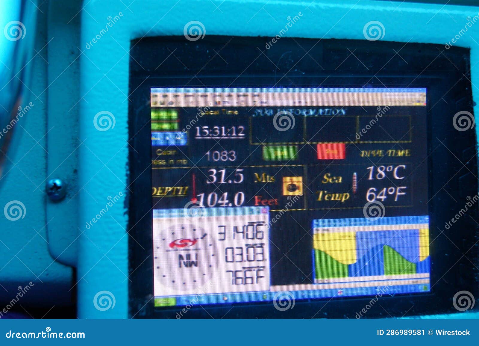 Computer Monitor Showing the Navigational Interface of a Submarine ...