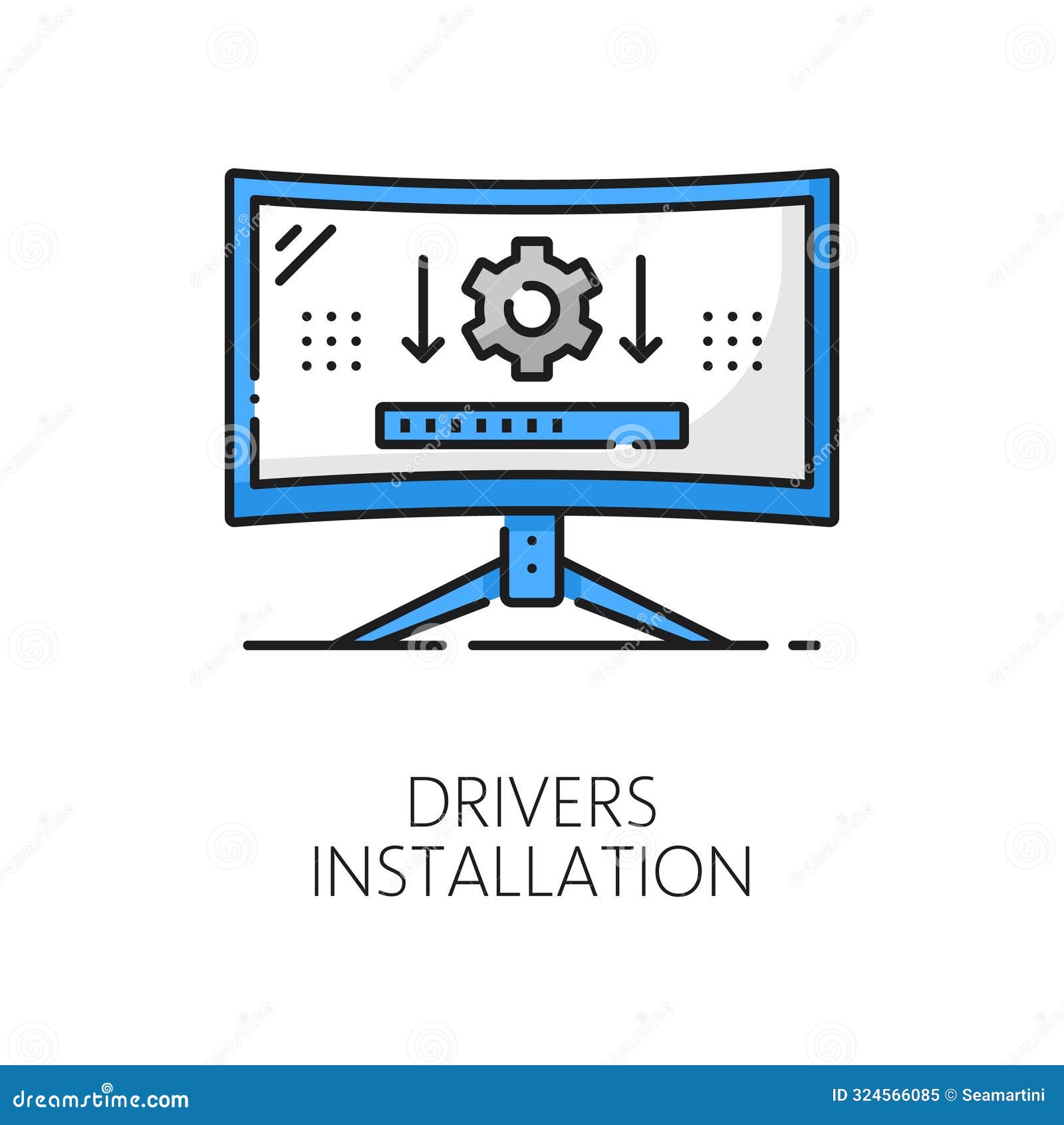 Computer Monitor Software Installation Line Icon Stock Illustration ...