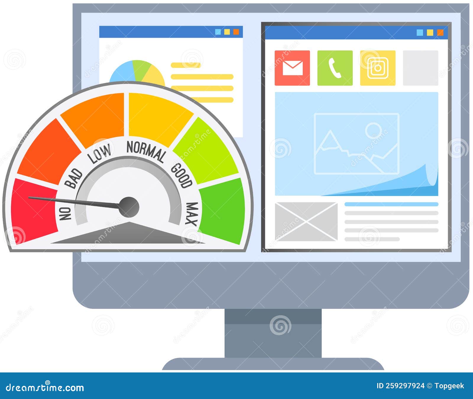 Computer Monitor with Speed Test on Screen. Internet Site Quick Traffic ...
